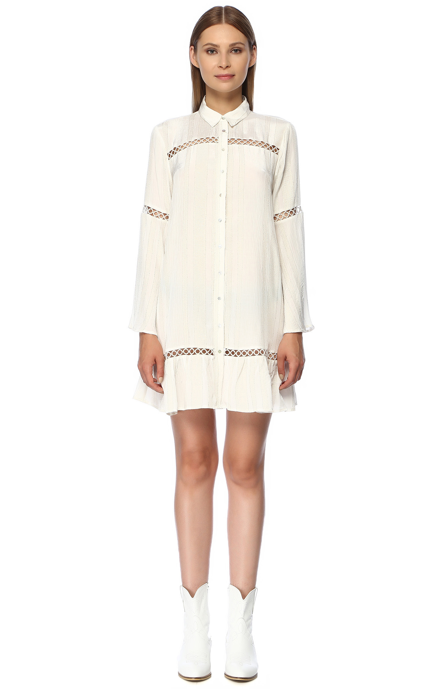 Çizgili Ekru Elbise