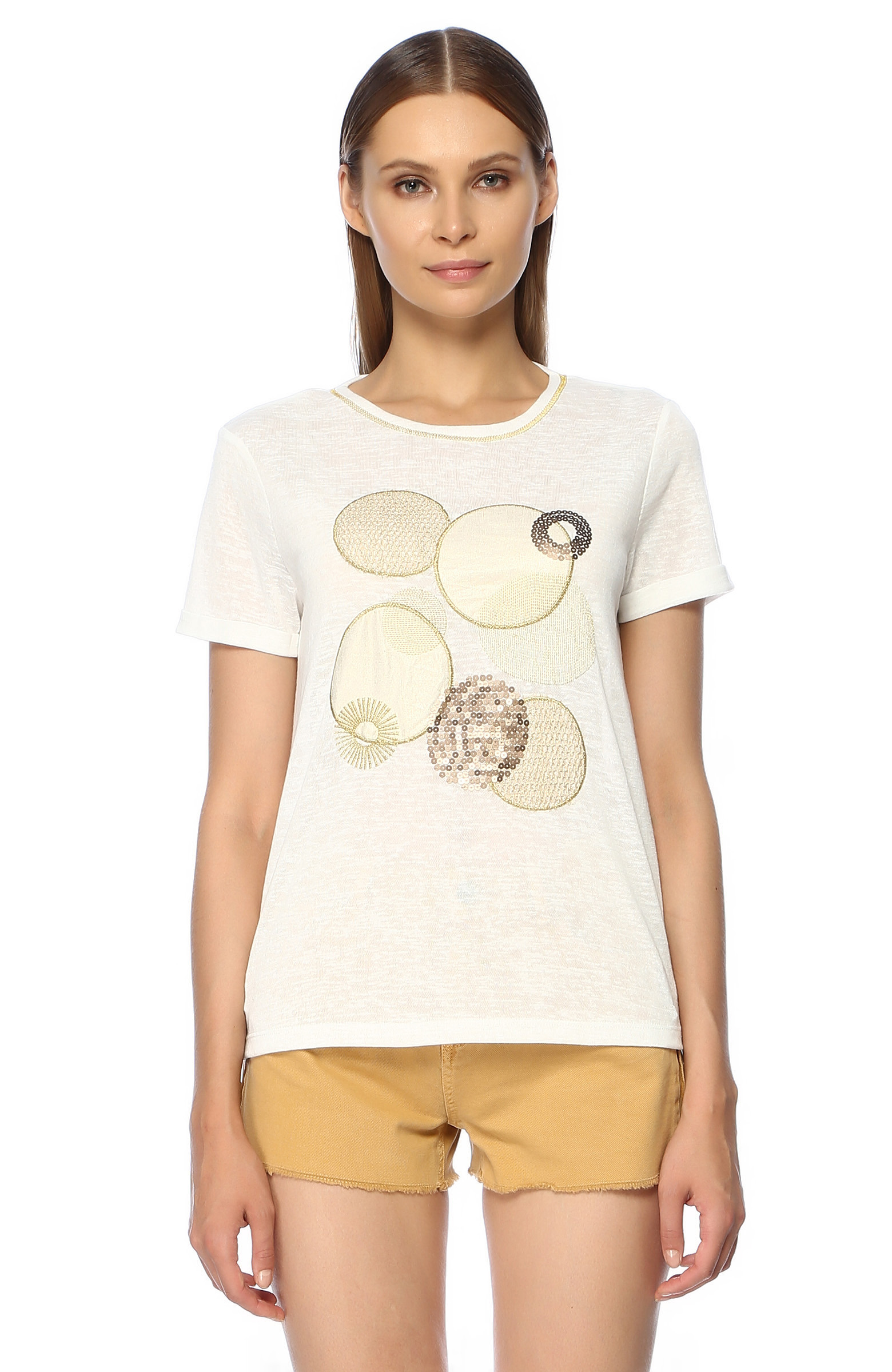 Bisiklet Yaka Bej Tshirt