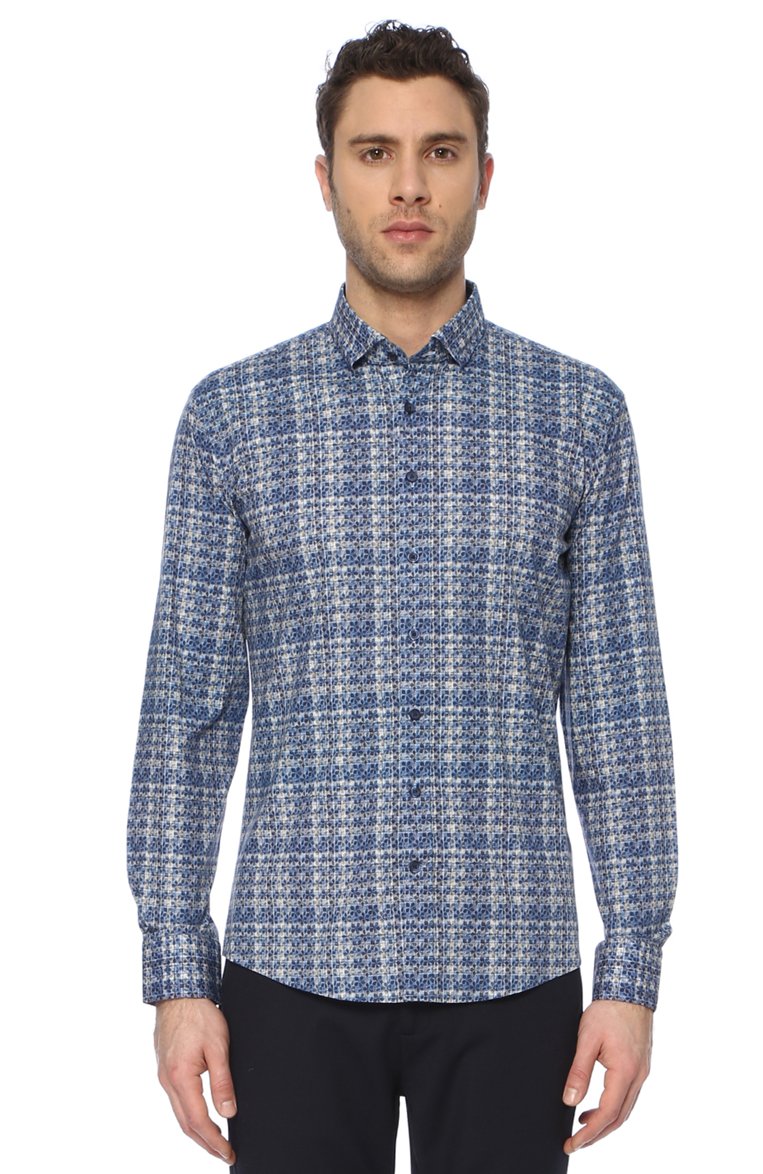 Lacivert Baskılı Gömlek