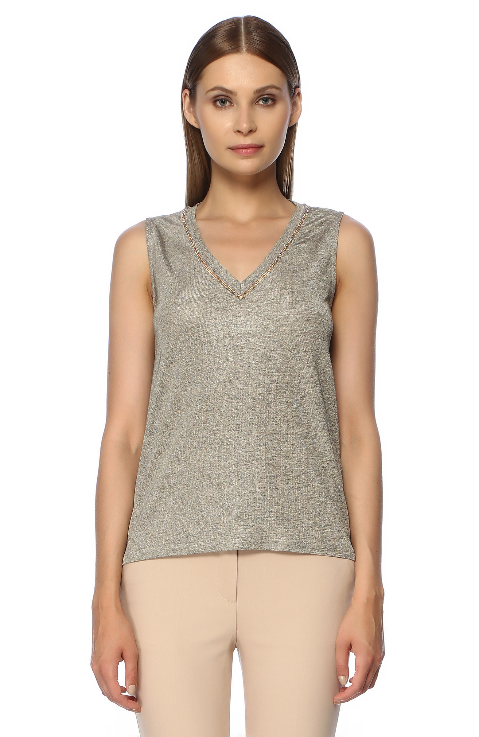 V Yaka Bej Melanj Tshirt