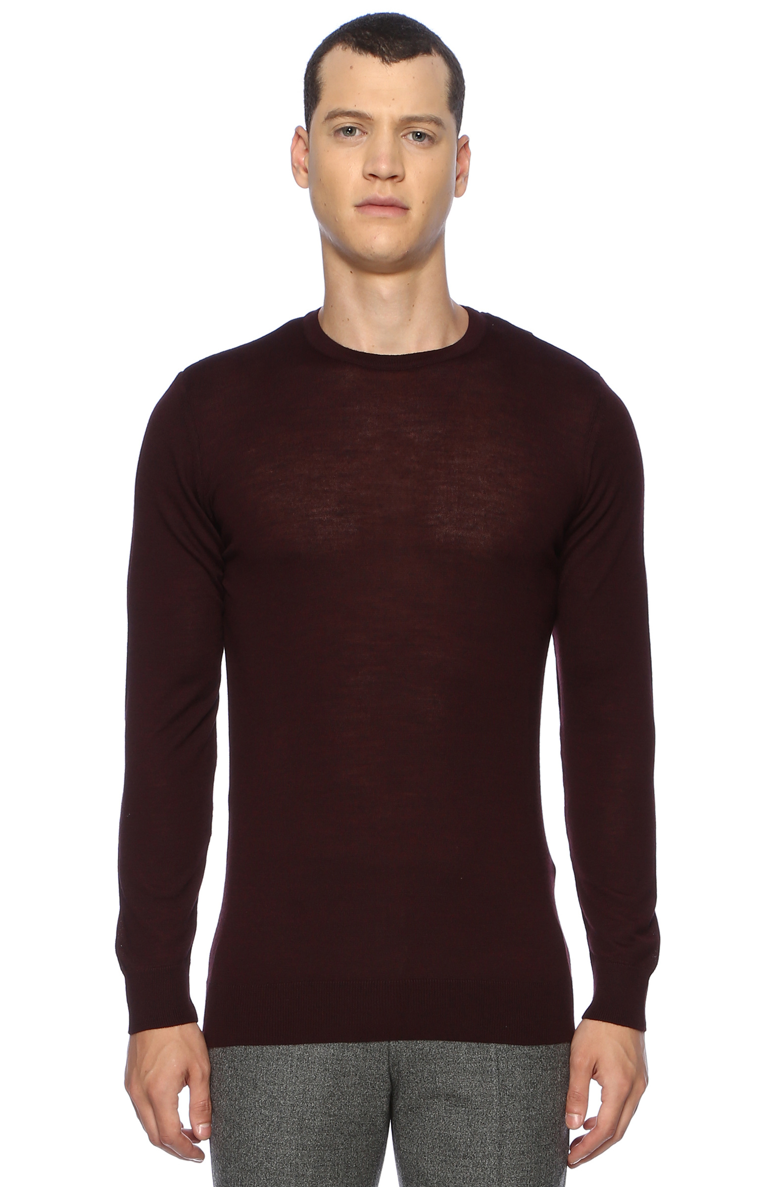 Bisiklet Yaka Bordo Triko Bisiklet Yaka Bordo Triko