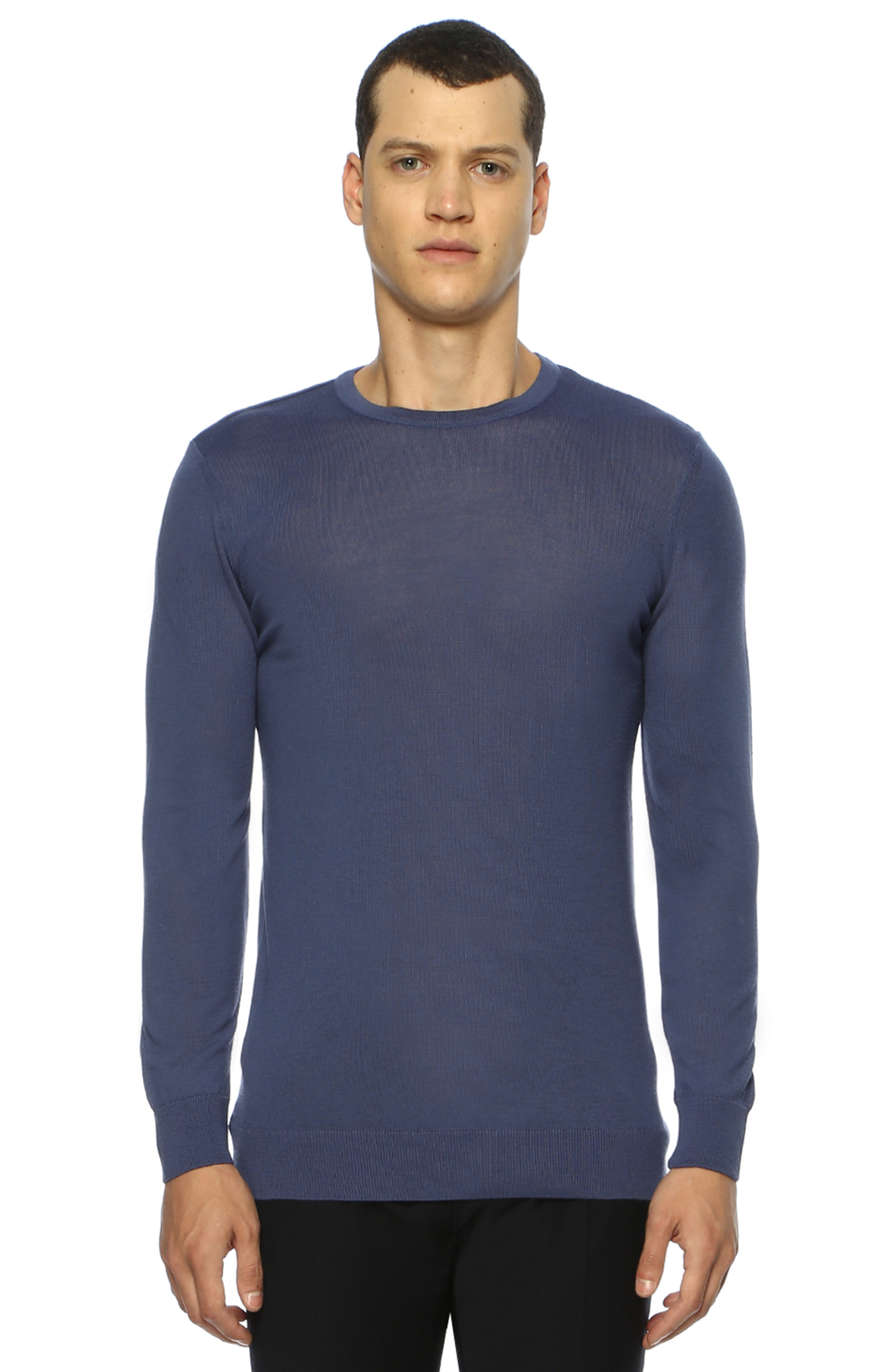 Bisiklet Yaka Mavi Triko