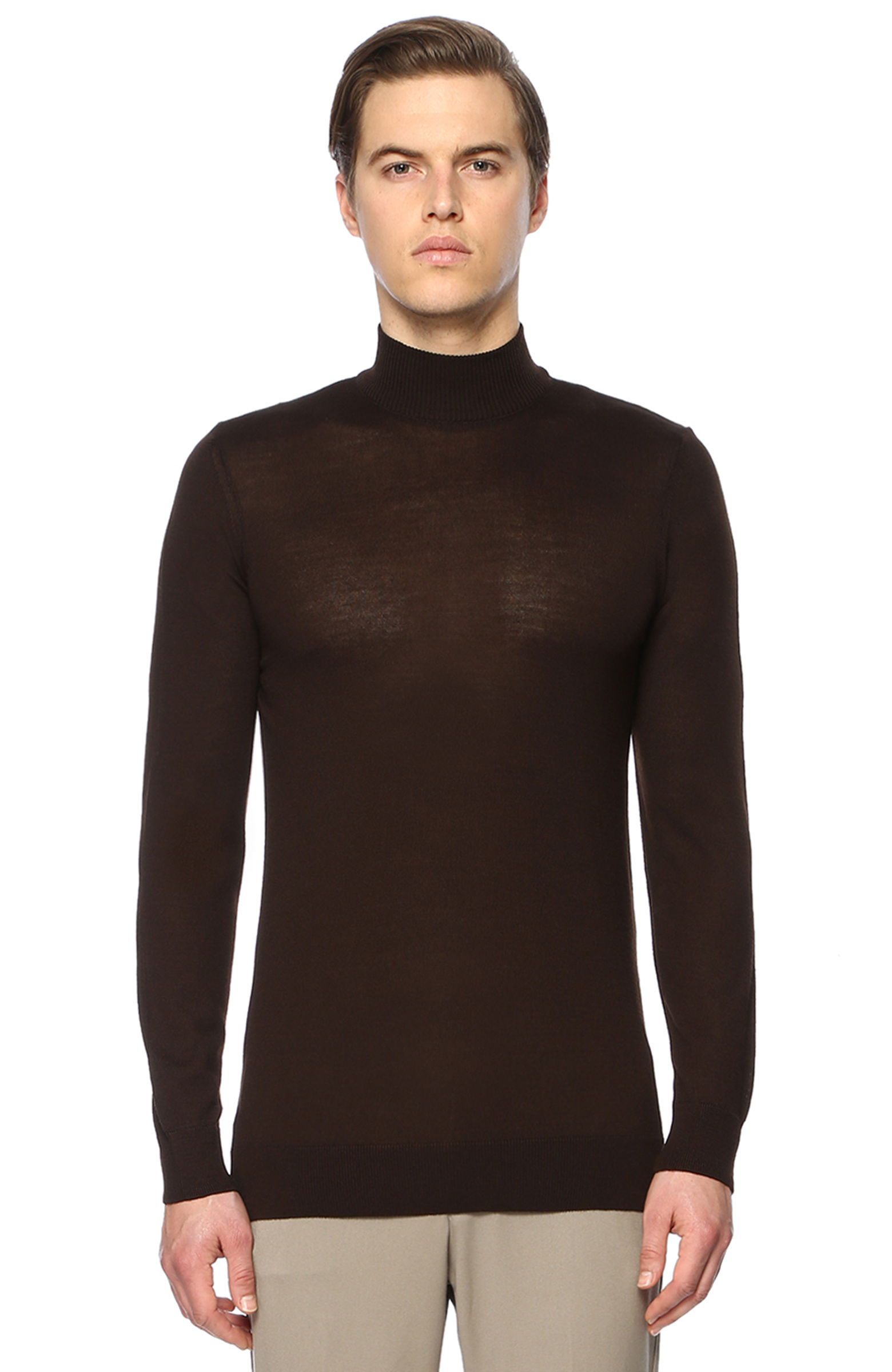 Yarım Balıkçı Yaka Kahverengi Triko