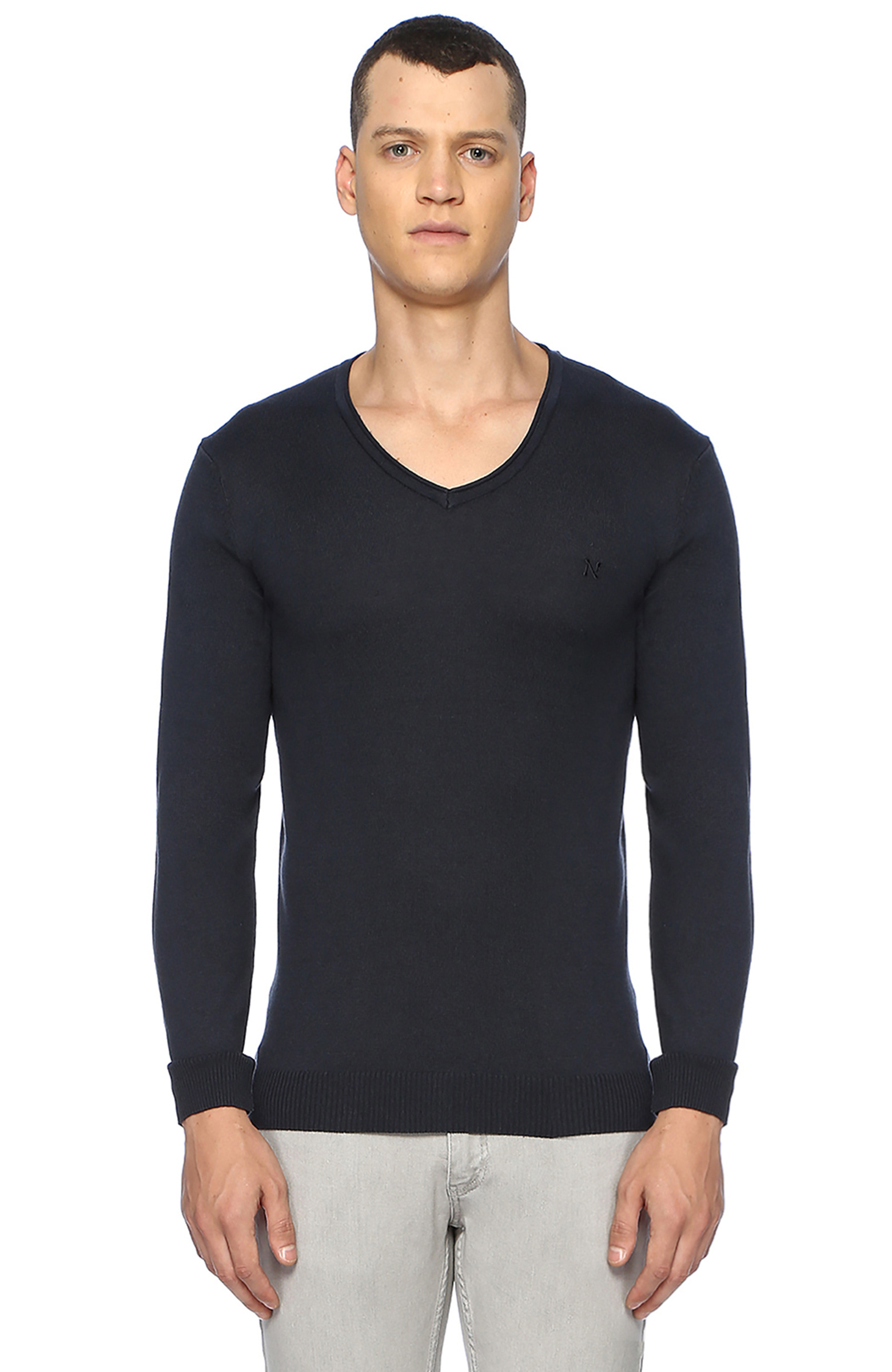 V Yaka Lacivert Triko