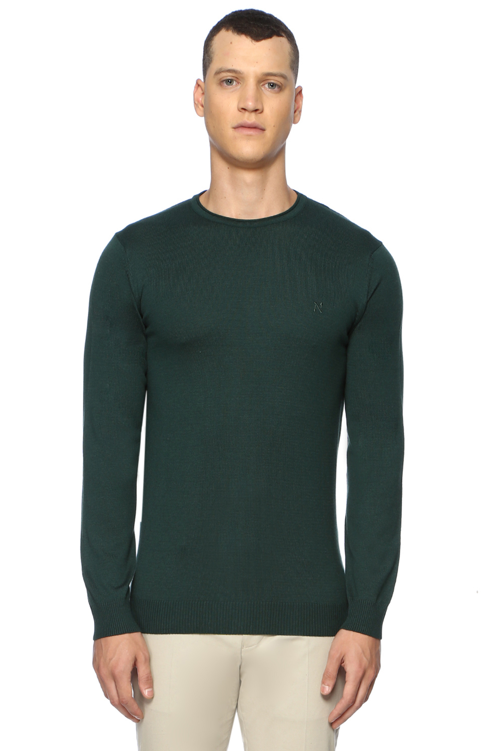 Bisiklet Yaka Yeşil Triko Bisiklet Yaka Yeşil Triko