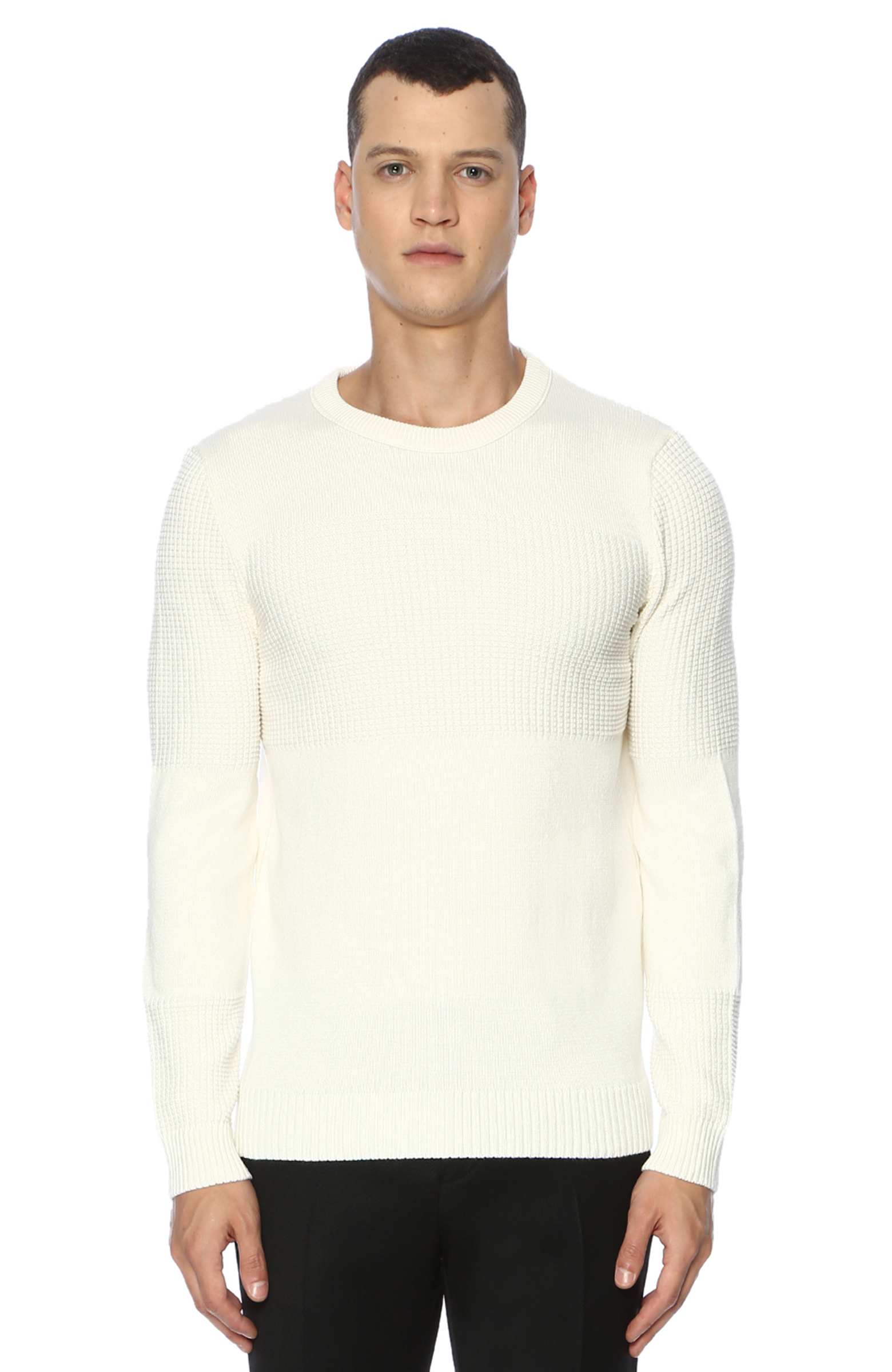 Bisiklet Yaka Ekru Triko