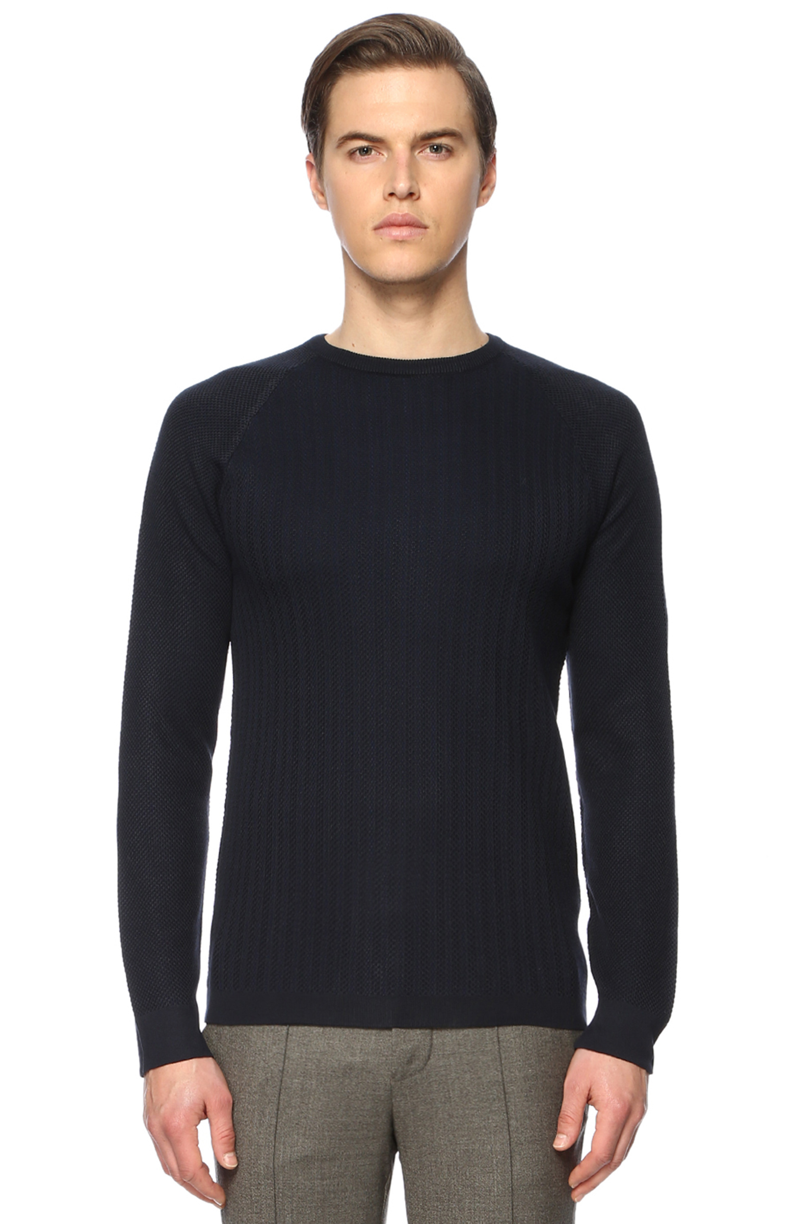 Çizgili Uzun Kol Lacivert Kazak