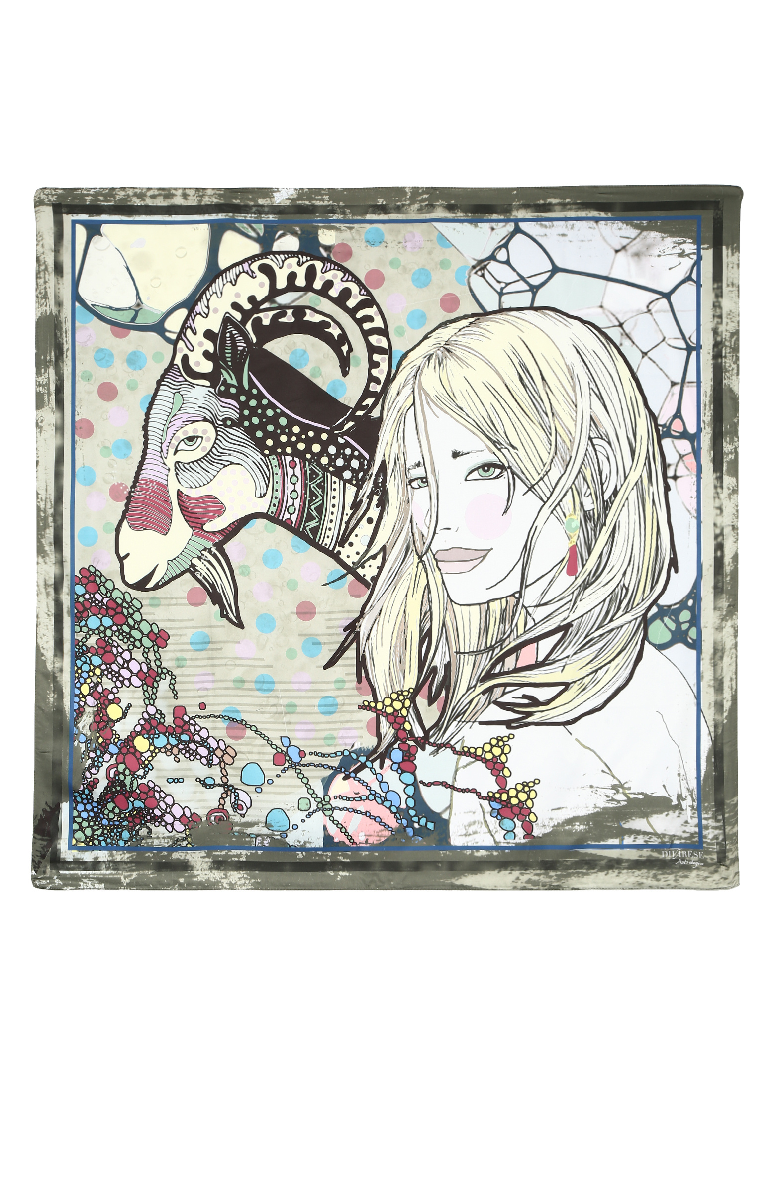 Oğlak Burcu Desenli Gri Kadın Şal