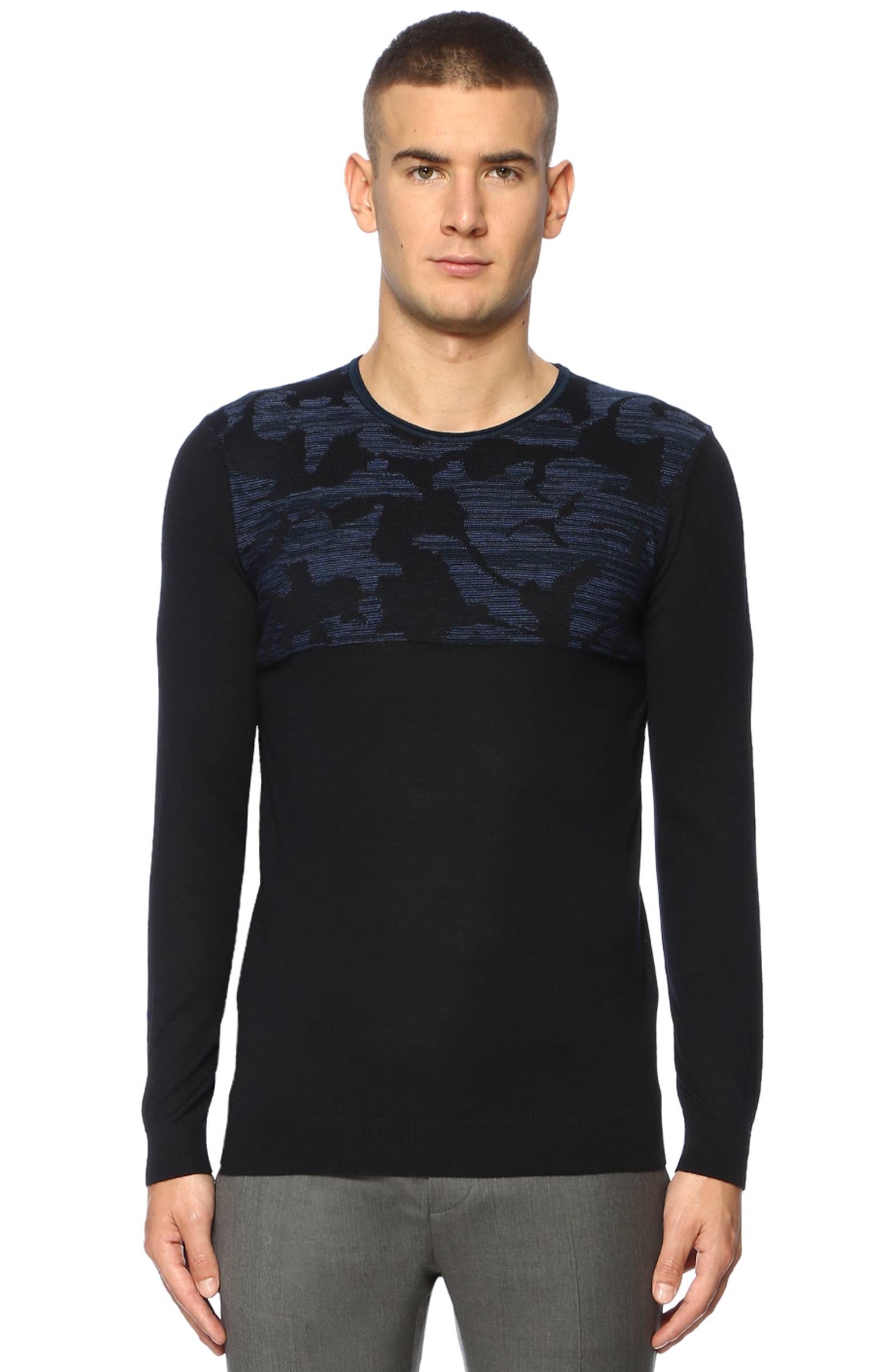 Bisiklet Yaka Lacivert Kazak