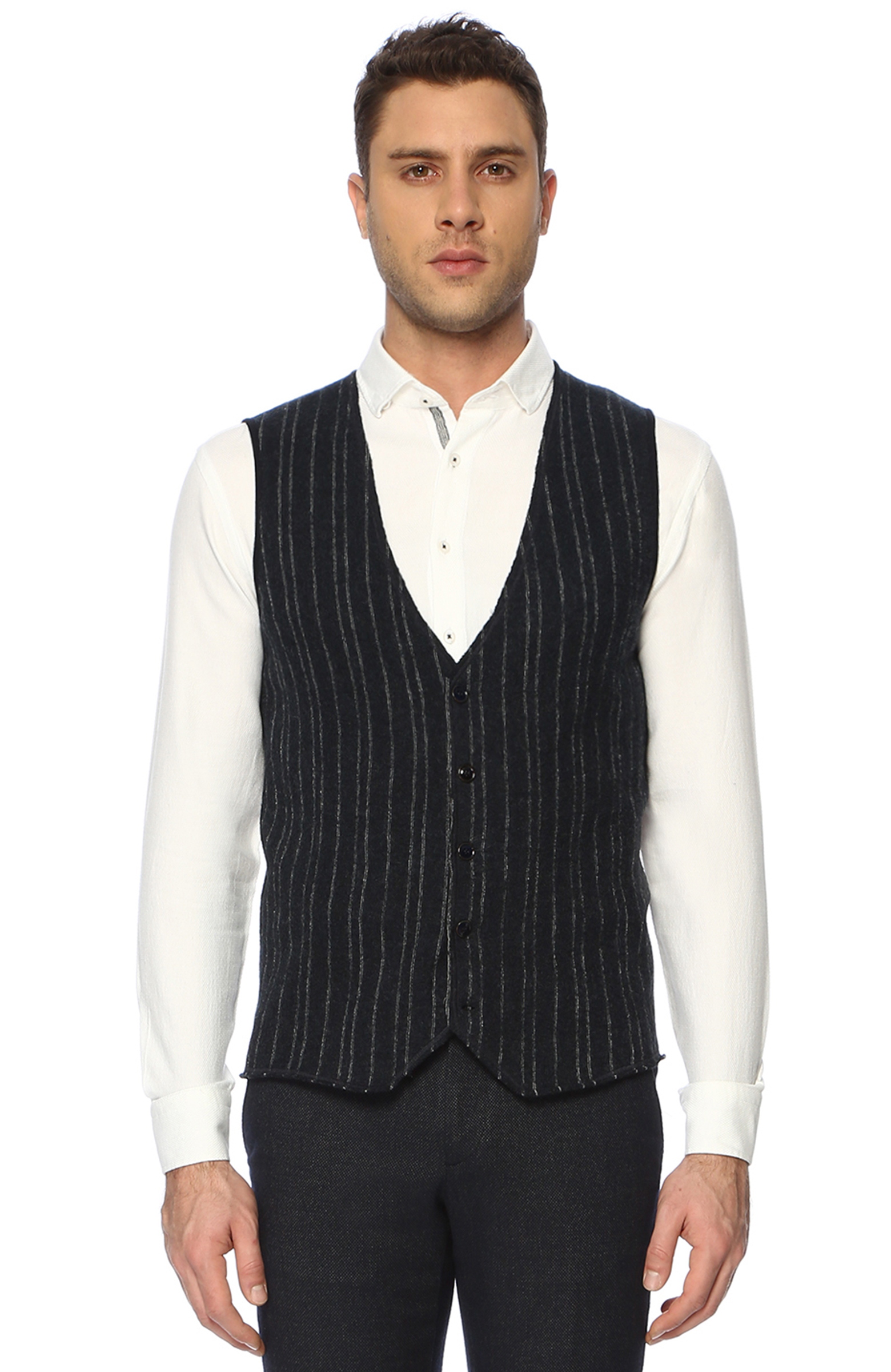 Çizgili Lacivert Yelek