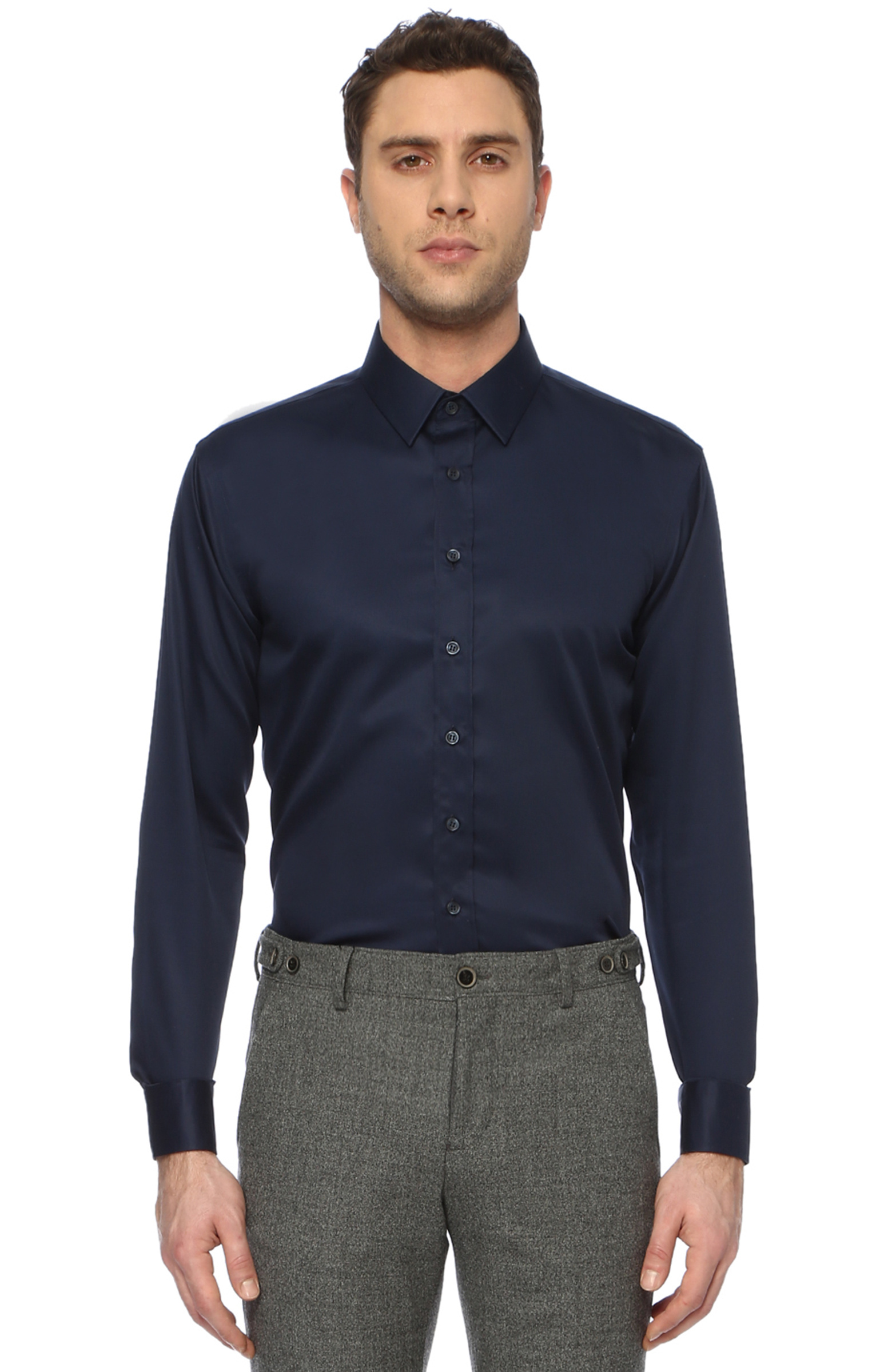 Non Iron Lacivert Slim Fit Gömlek