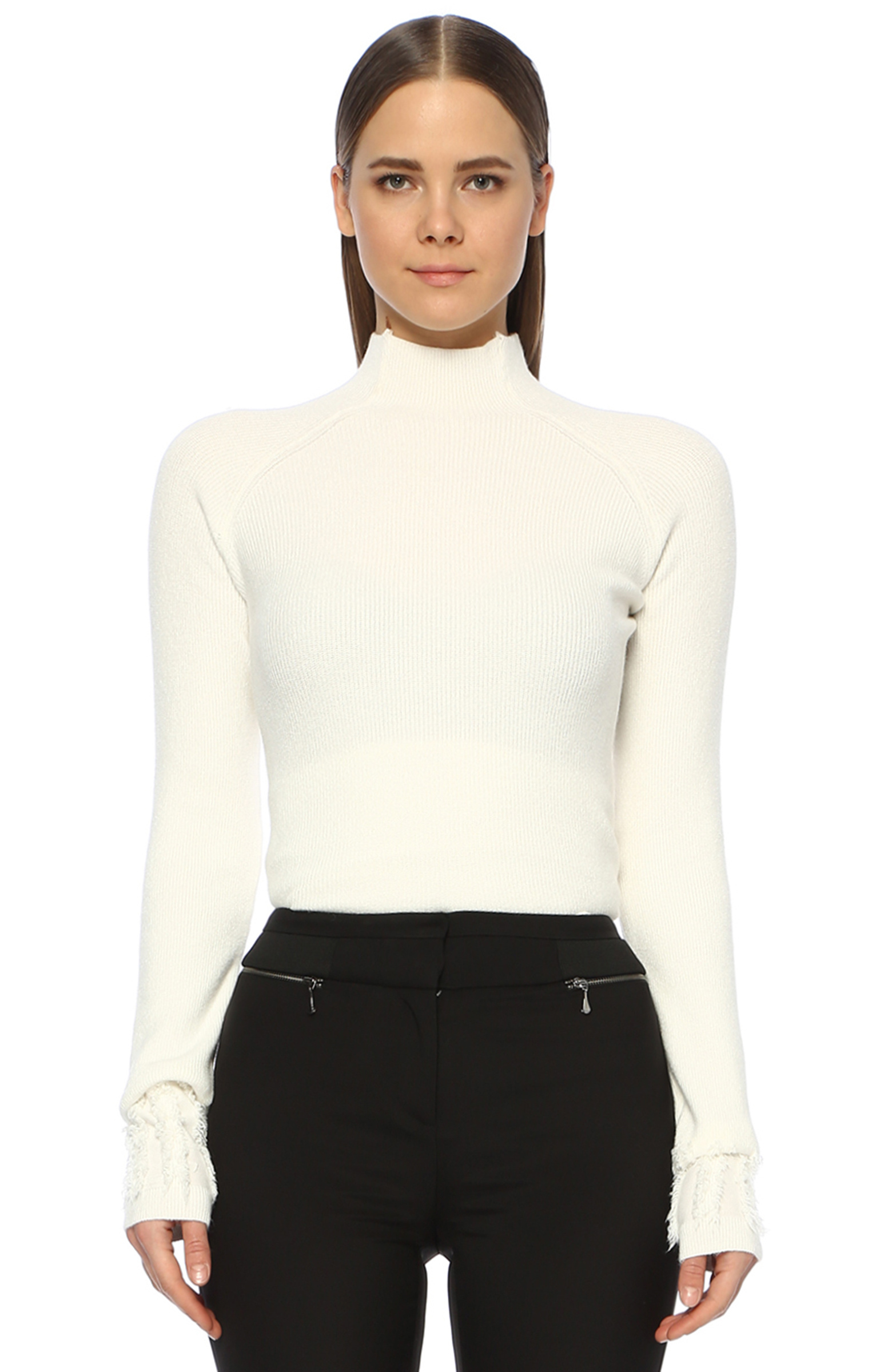 Kol Püskül Detaylı Ekru Kazak