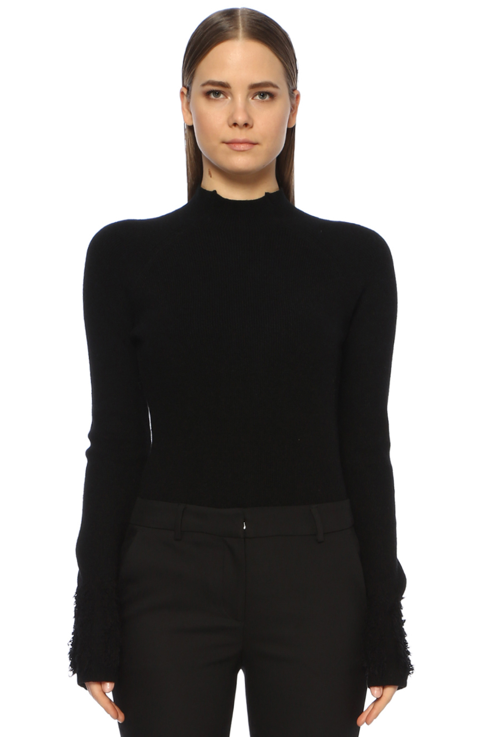 Kol Püskül Detaylı Siyah Kazak