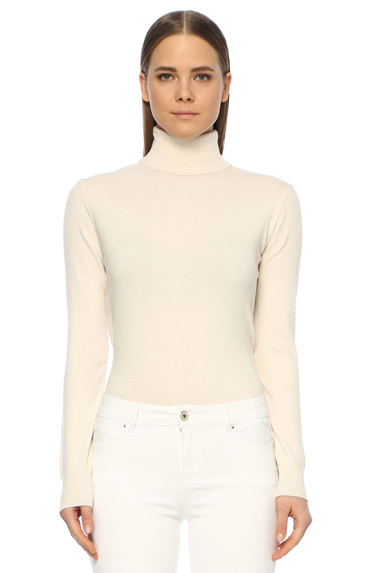 Balıkçı Yakası Ribana Detaylı Bej Melanj Kazak