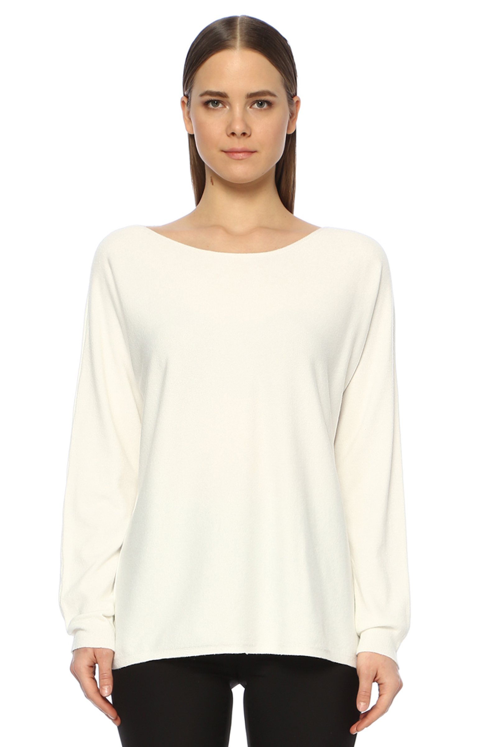 Kayık Yaka Bol Form Ekru Kazak Kayık Yaka Bol Form Ekru Kazak