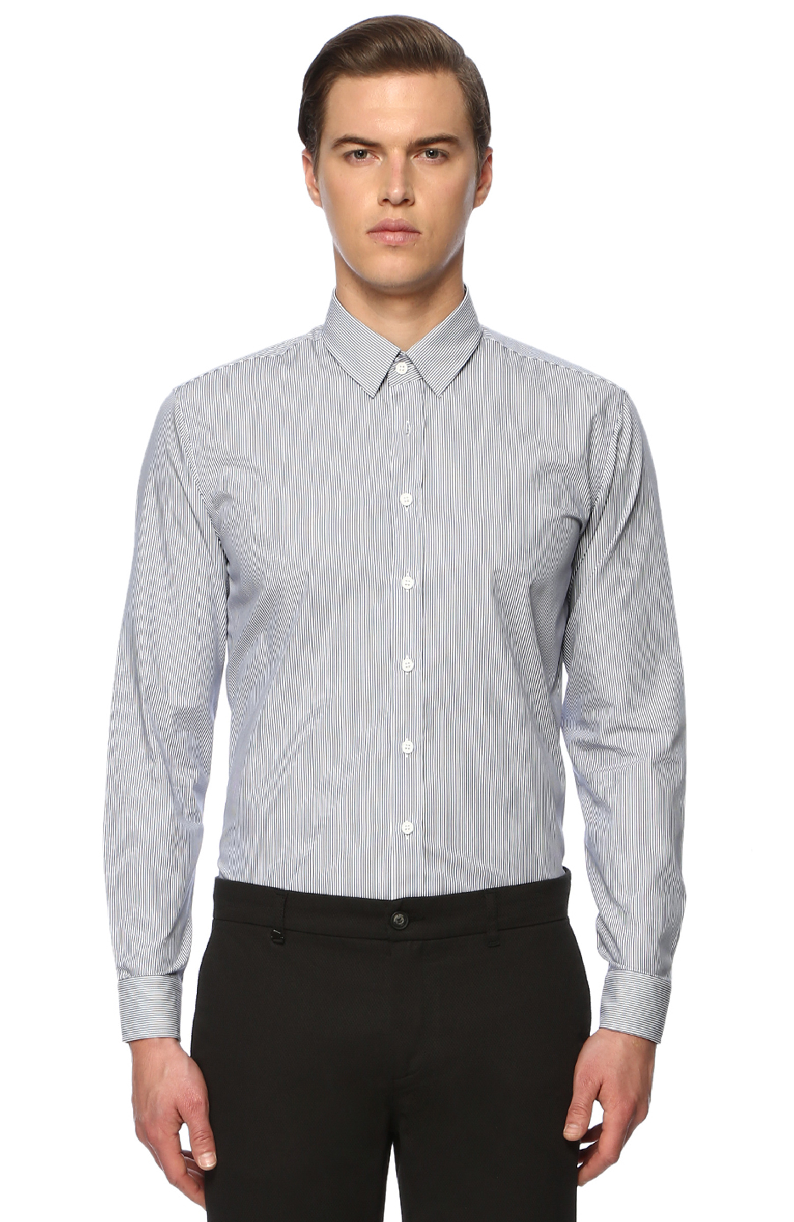 Çizgili Lacivert-beyaz Gömlek