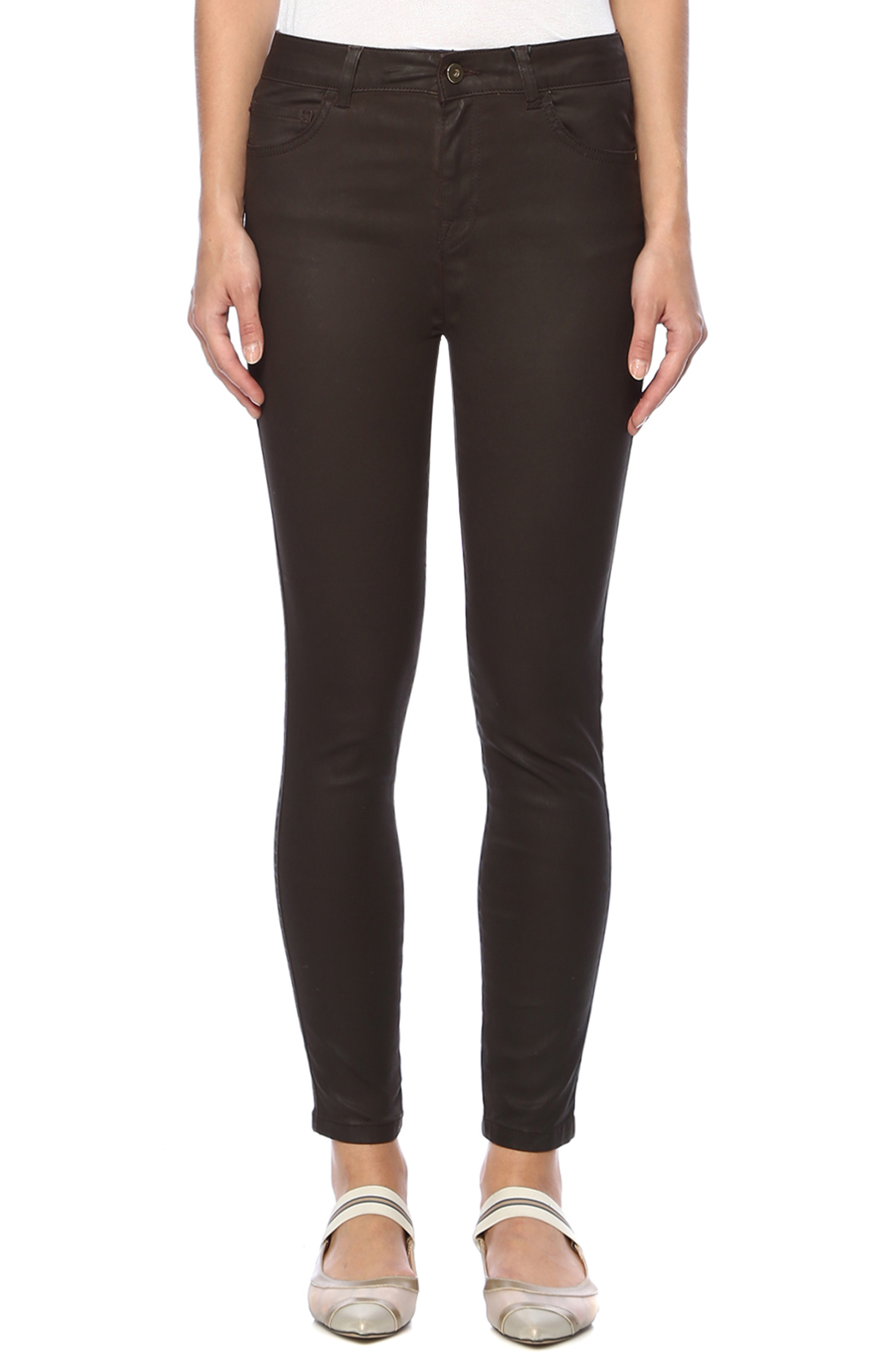 Kahverengi Skinny Kaplamalı Denim Pantolon Kahverengi Skinny Kaplamalı Denim Pantolon