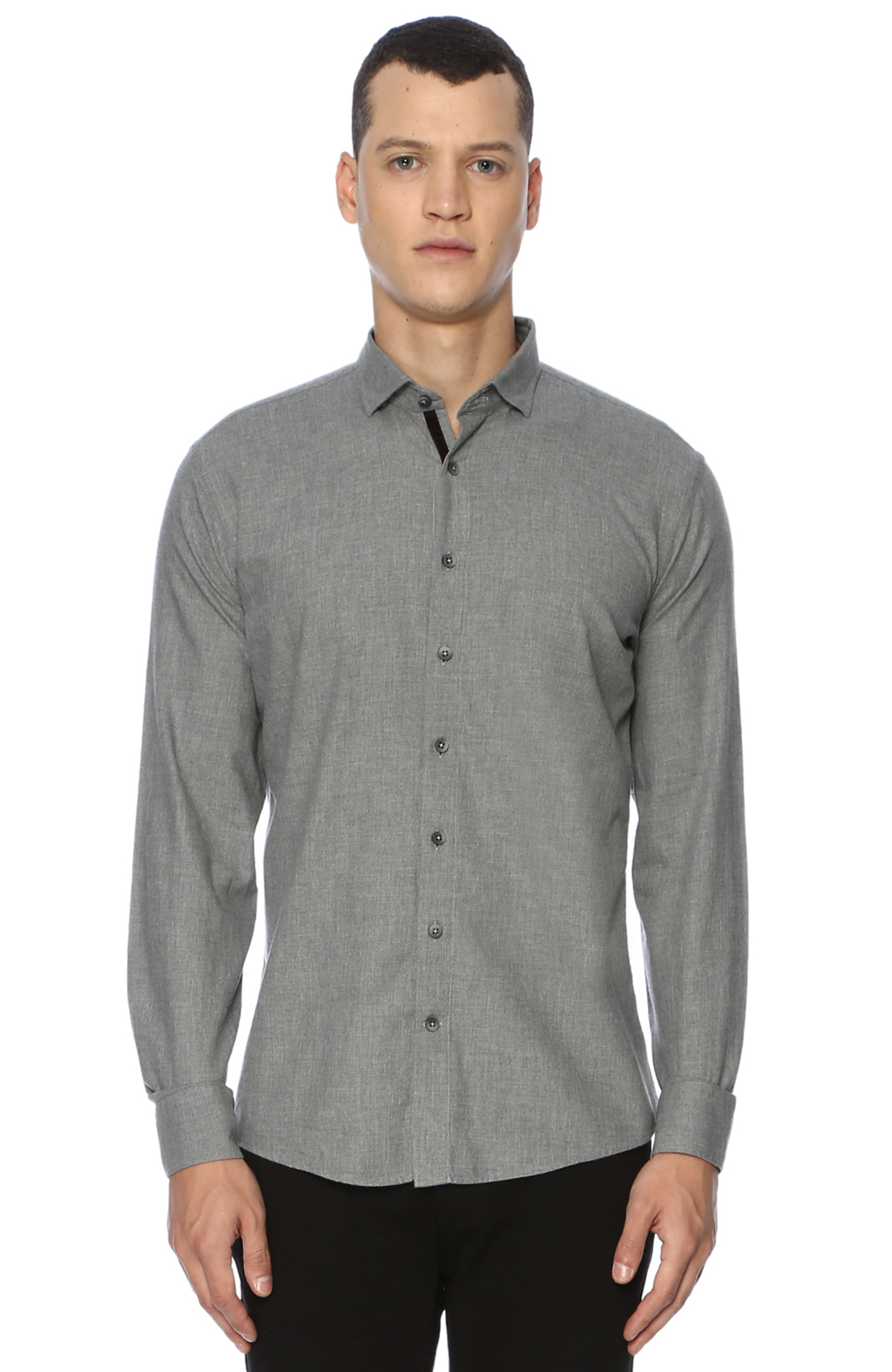 İtalyan Yaka Gri Gömlek