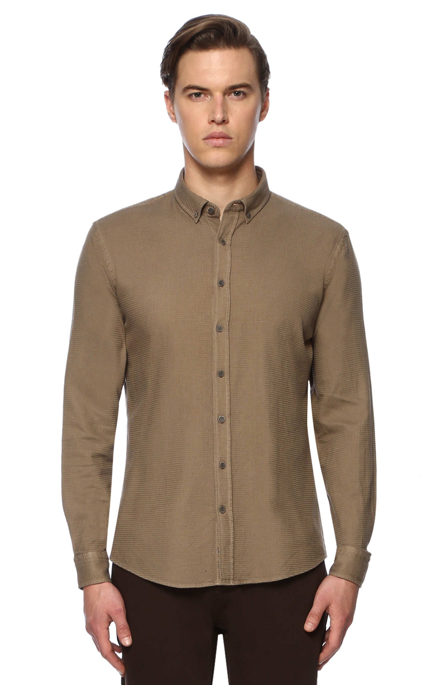 Jakarlı Slim Fit Camel Gömlek Jakarlı Slim Fit Camel Gömlek