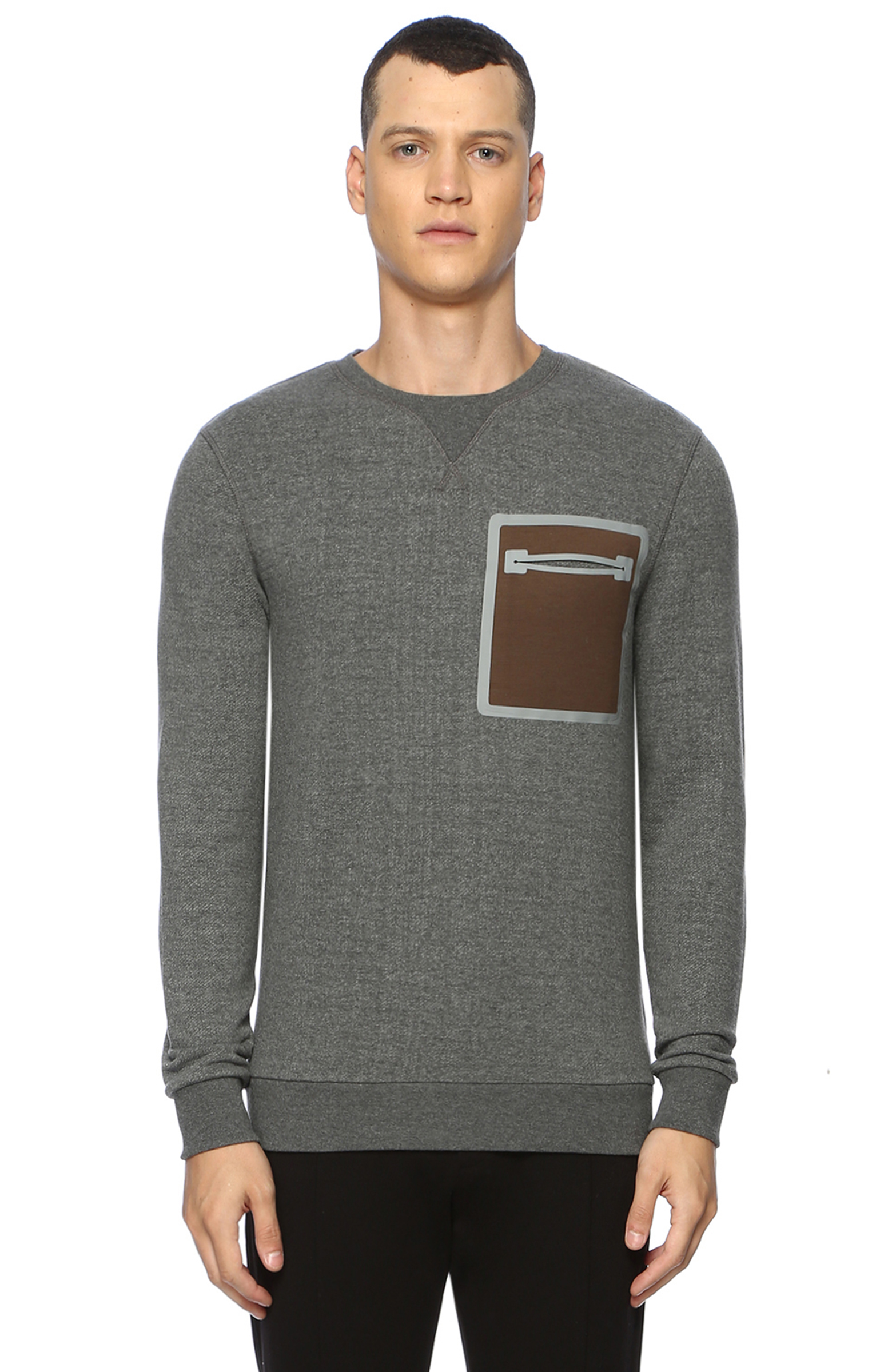 Slim Fit Koyu Gri Melanj Sweatshirt Slim Fit Koyu Gri Melanj Sweatshirt