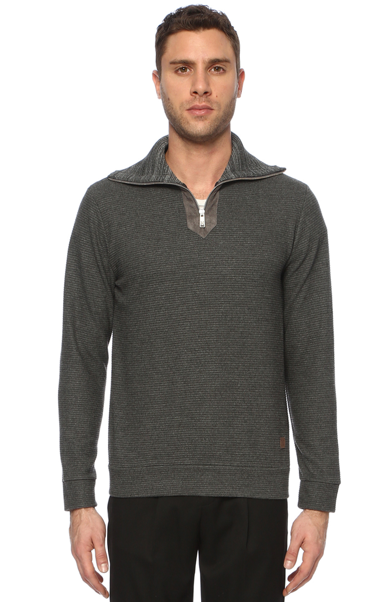 Balıkçı Yaka Gri Melanj Sweatshirt