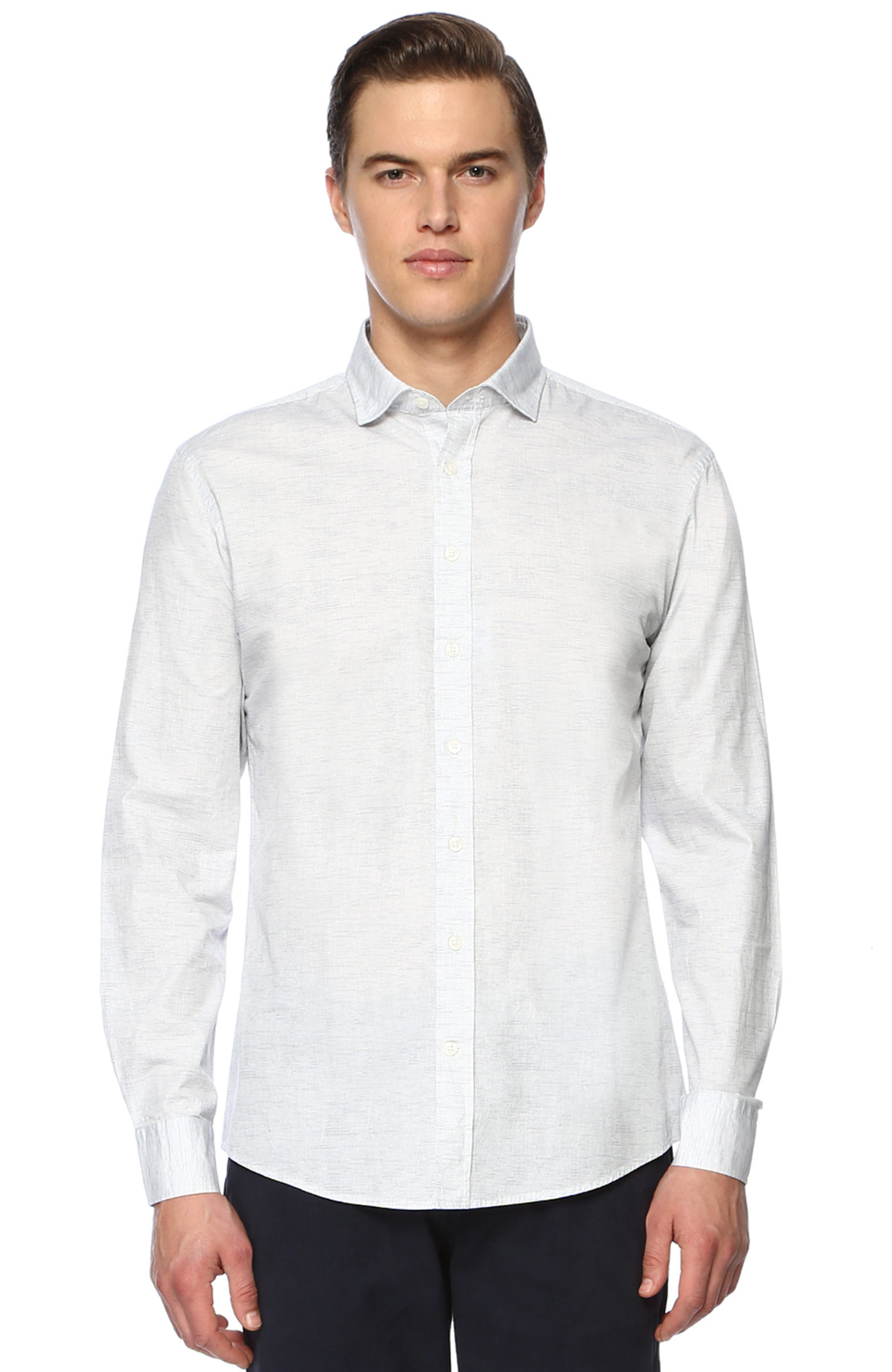 İtalyan Yaka Gri Gömlek