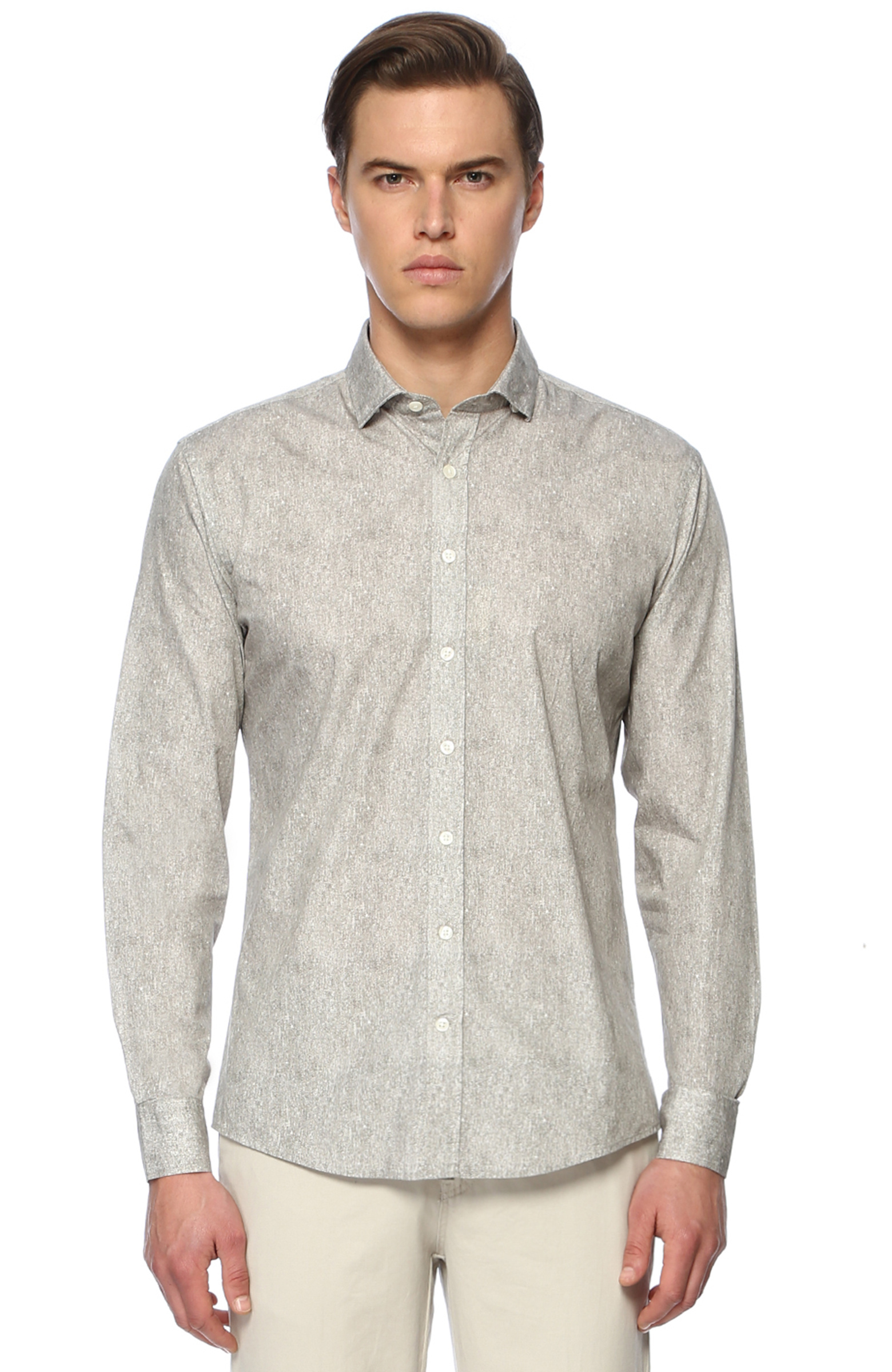 İtalyan Yaka Gri Gömlek