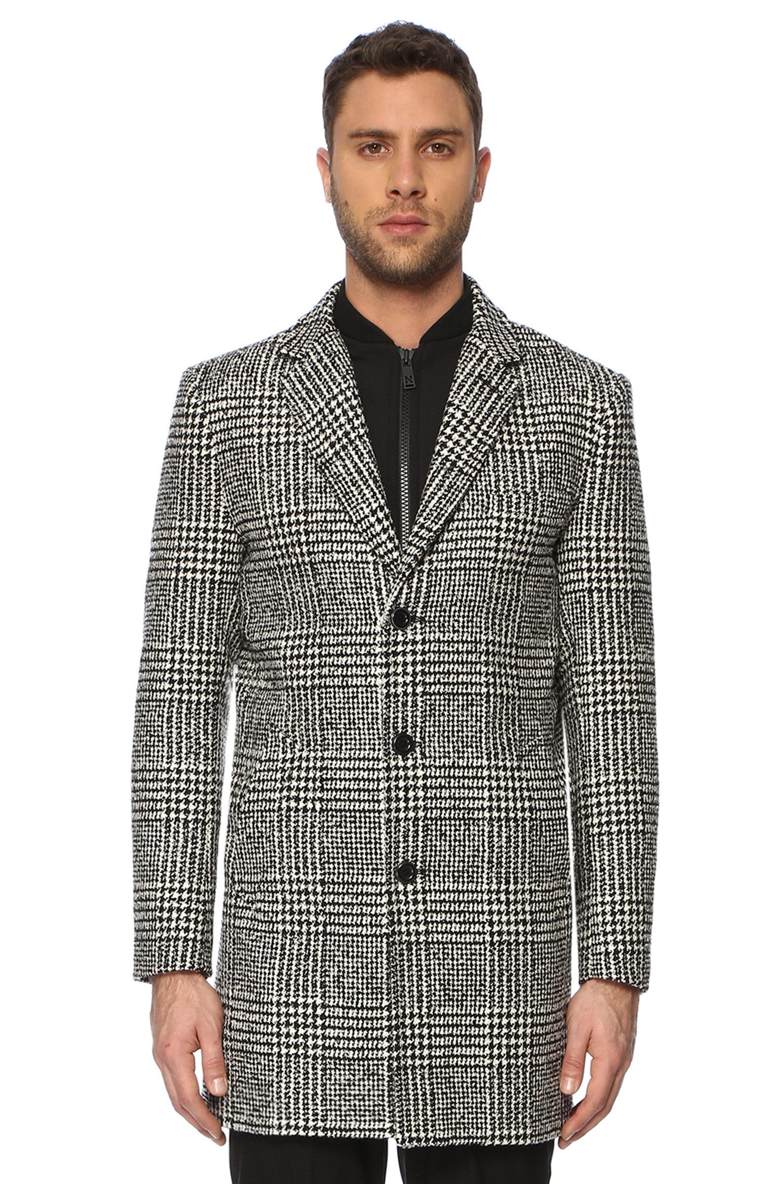 Ekose Siyah Ekru Palto Ekose Siyah Ekru Palto