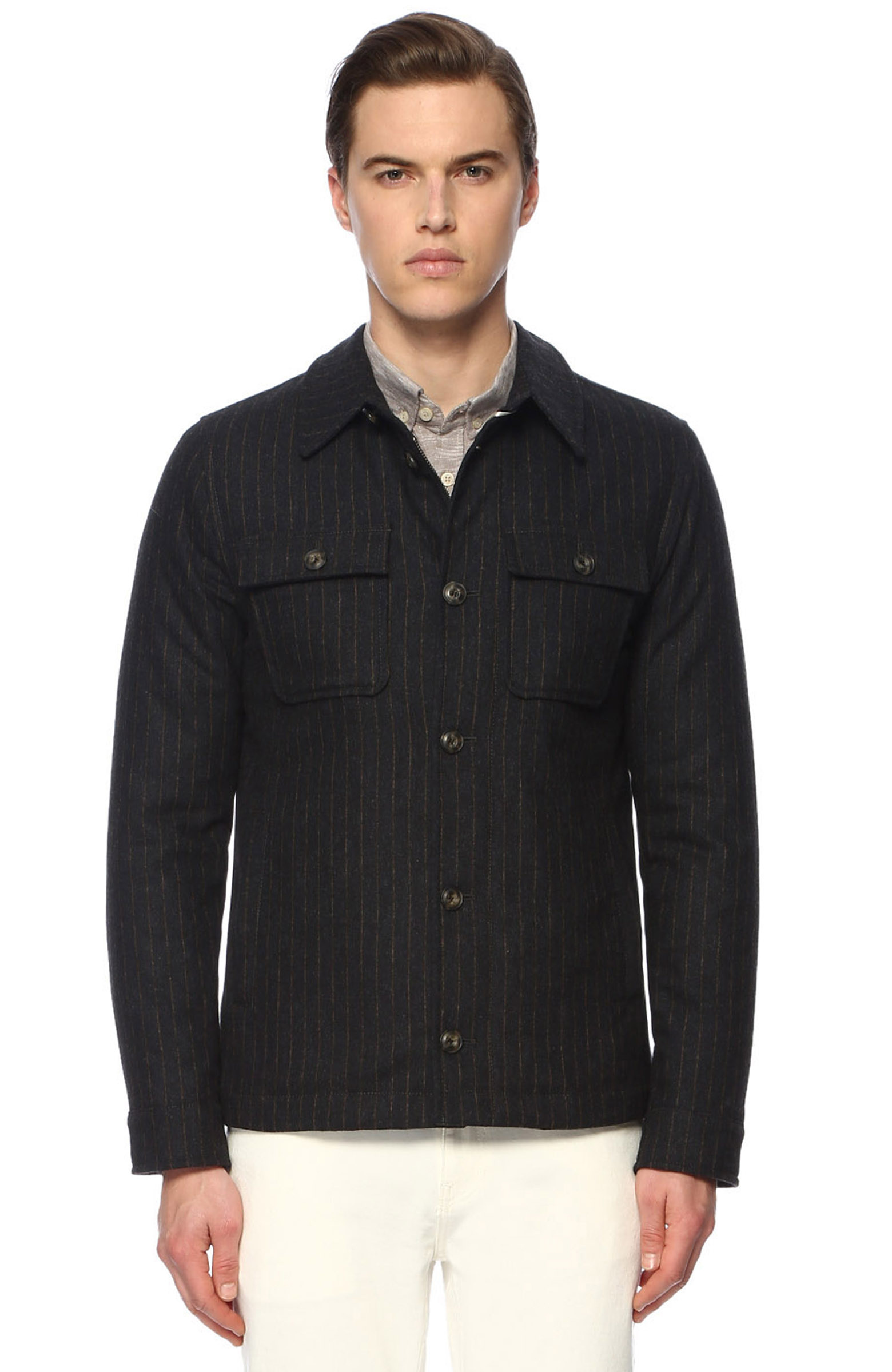 Çizgili Lacivert-Kahverengi Coat Ceket