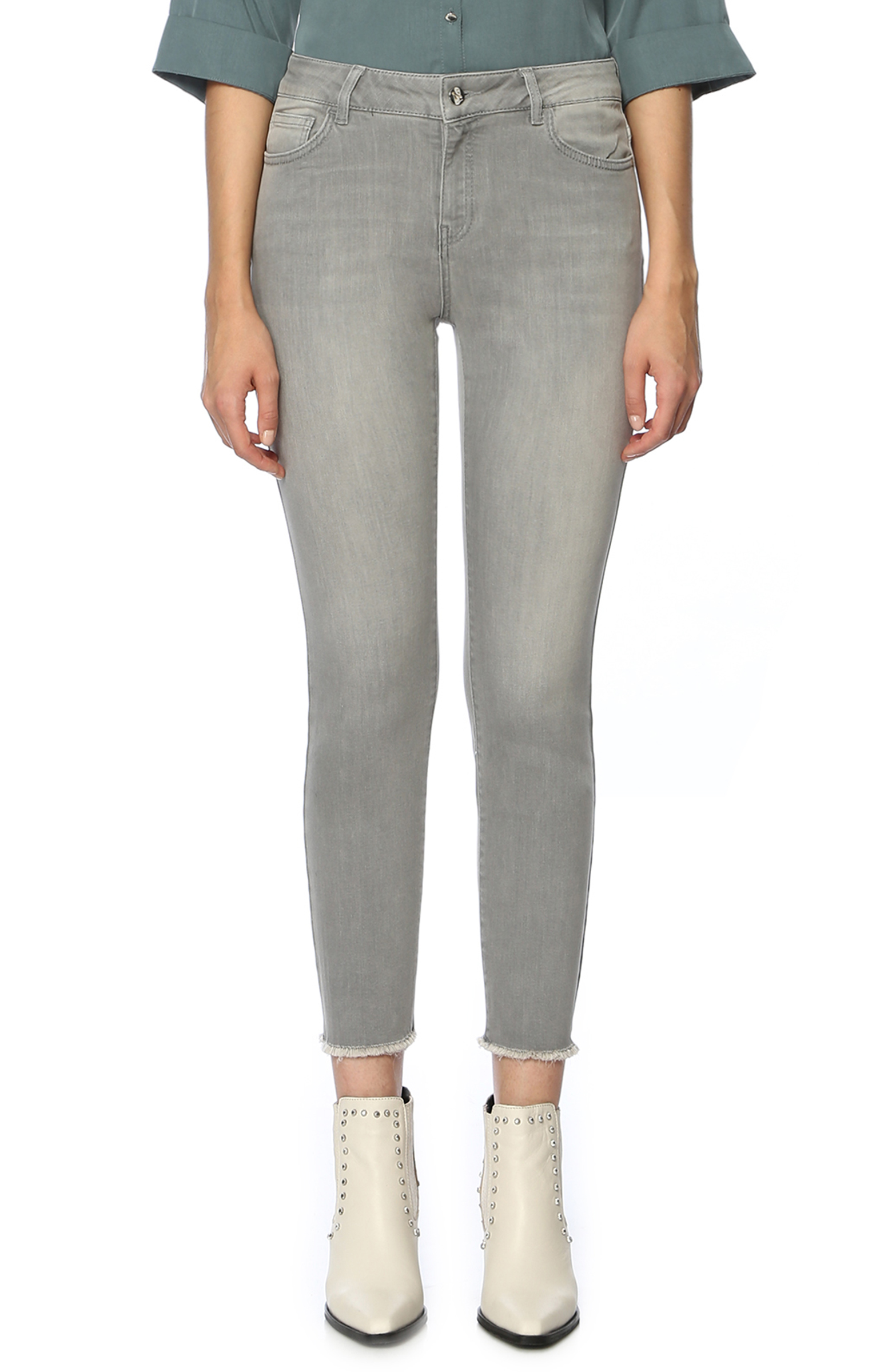 Boru Paça Gri Denim Pantolon Boru Paça Gri Denim Pantolon