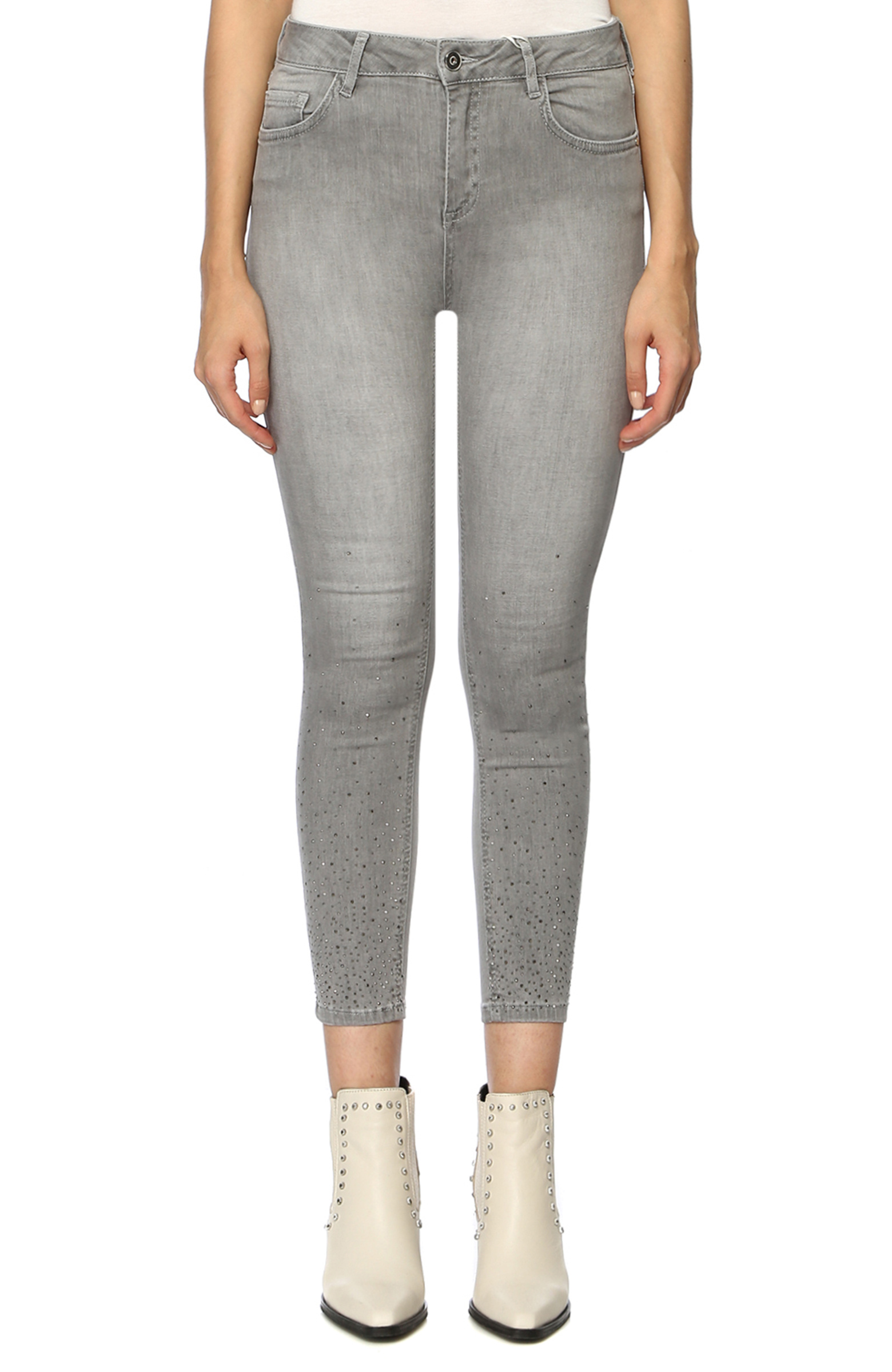 Dar Paça Gri Denim Pantolon