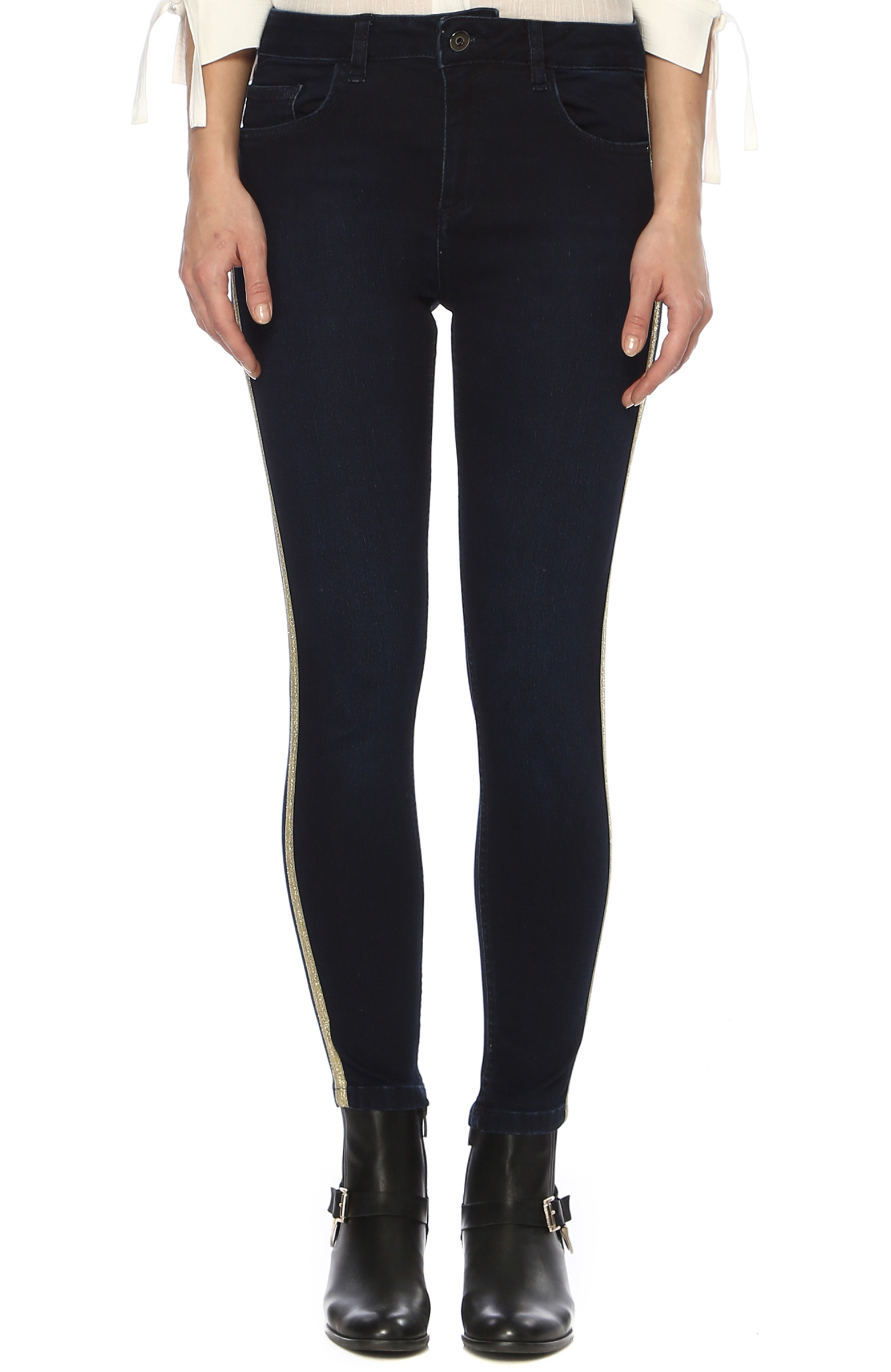 Dar Paça Lacivert Denim Pantolon