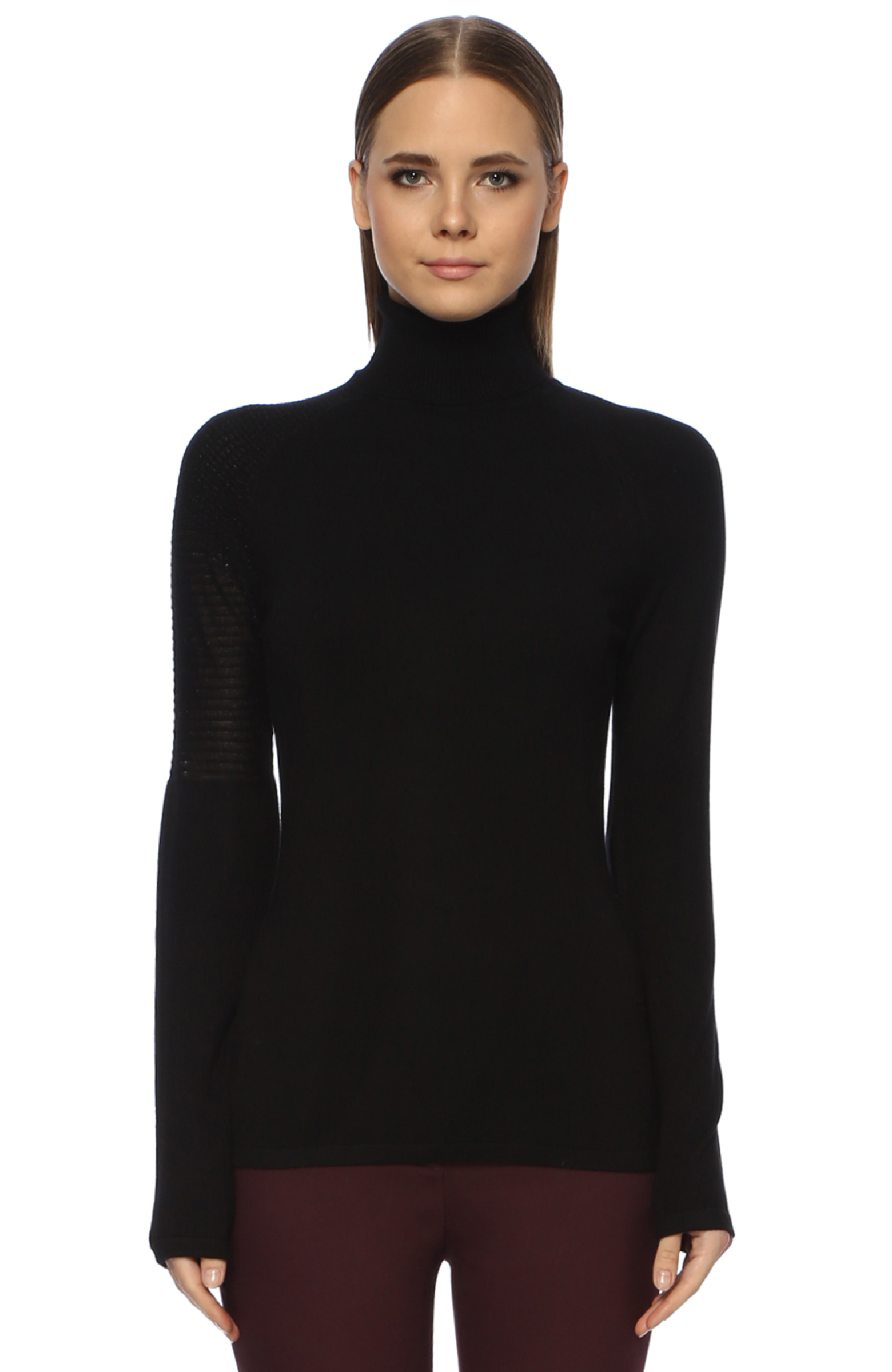 Balıkçı Yaka Omuz Detaylı Siyah Kazak