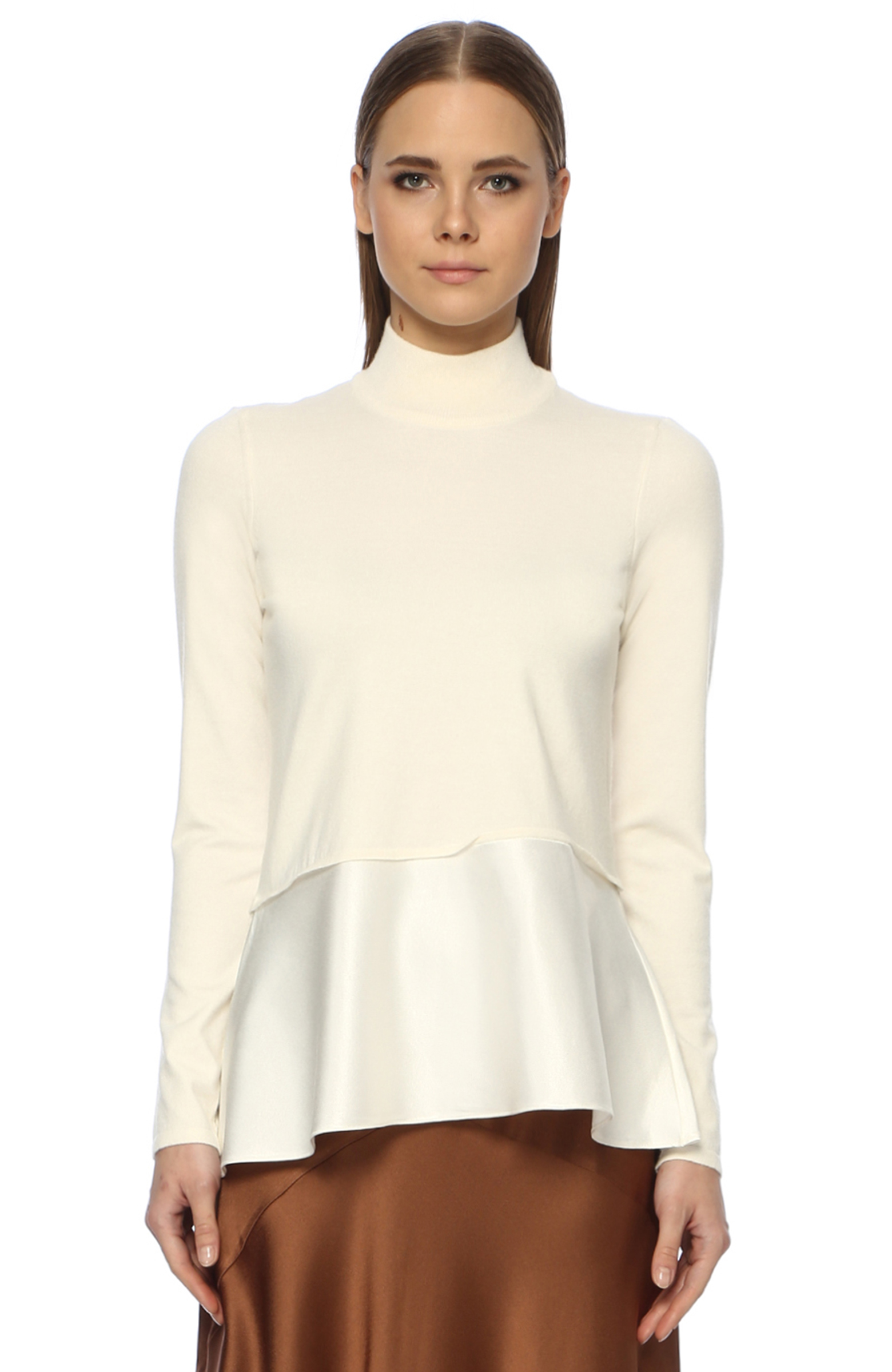 Etek Ucu Saten Garnili Ekru Kazak Etek Ucu Saten Garnili Ekru Kazak