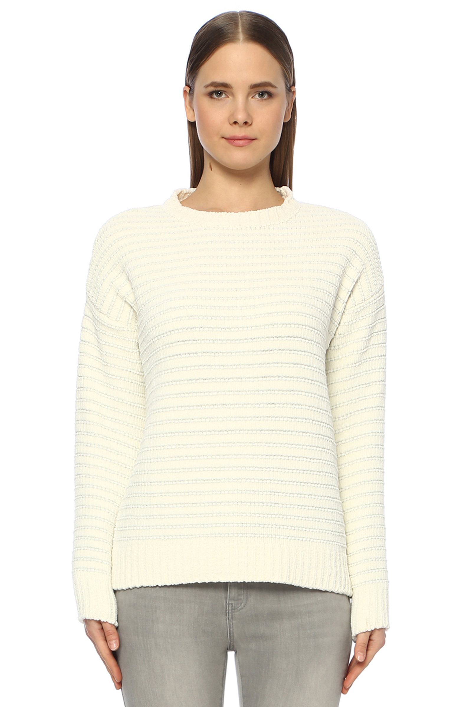 Bisiklet Yaka Ekru Triko