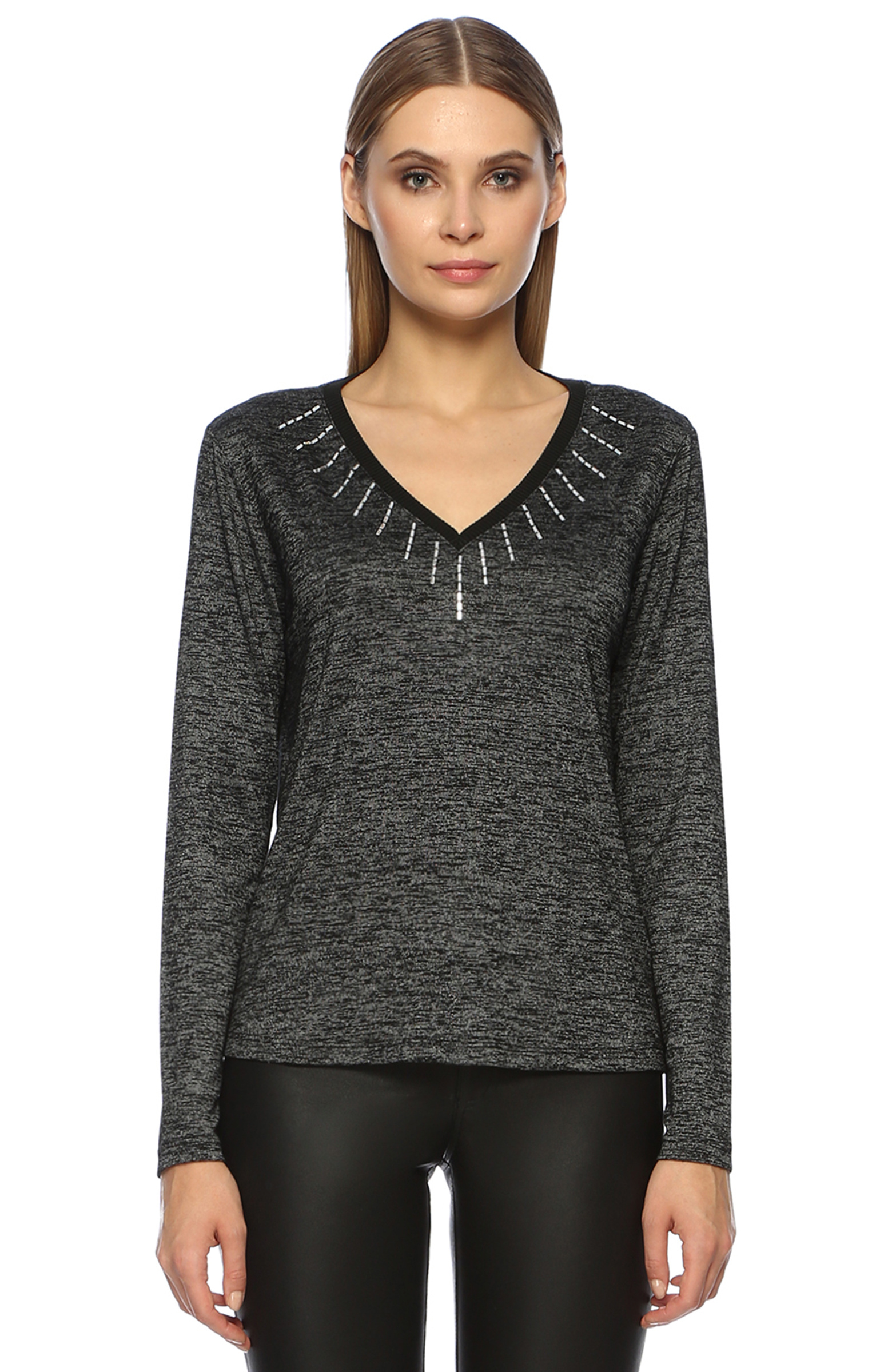 V Yaka Antrasit Tshirt