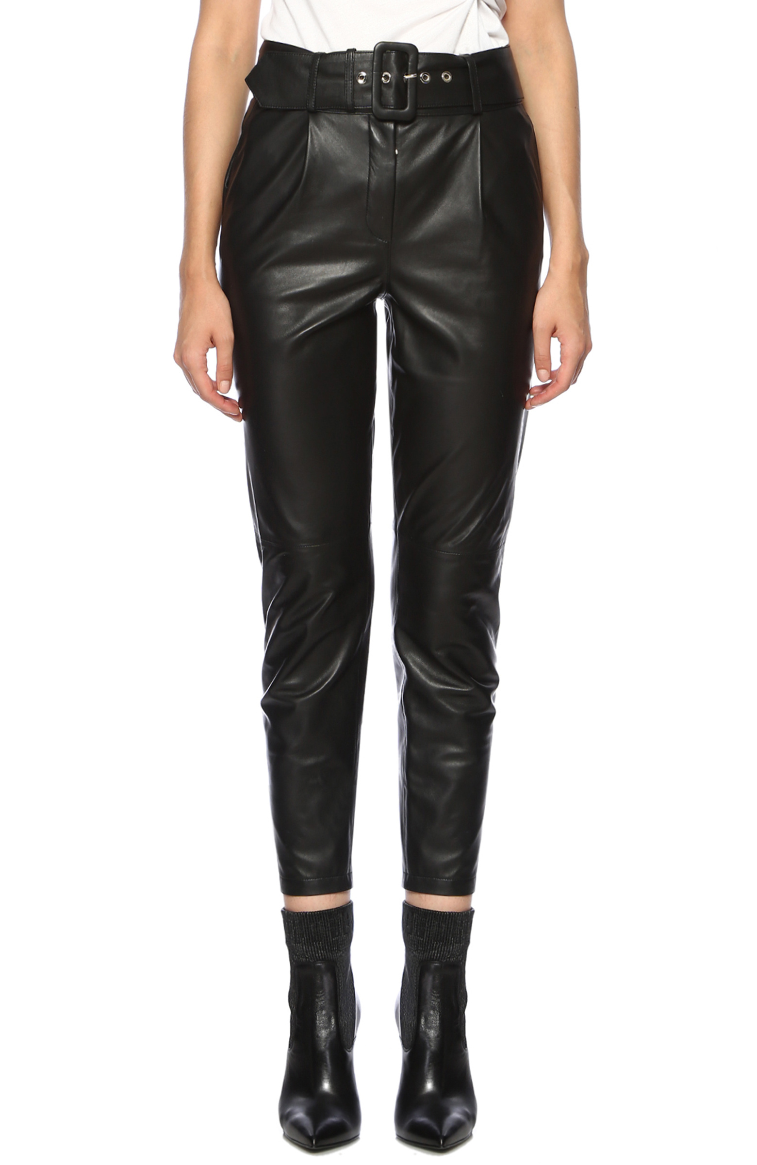 Yüksek Bel Siyah Deri Pantolon