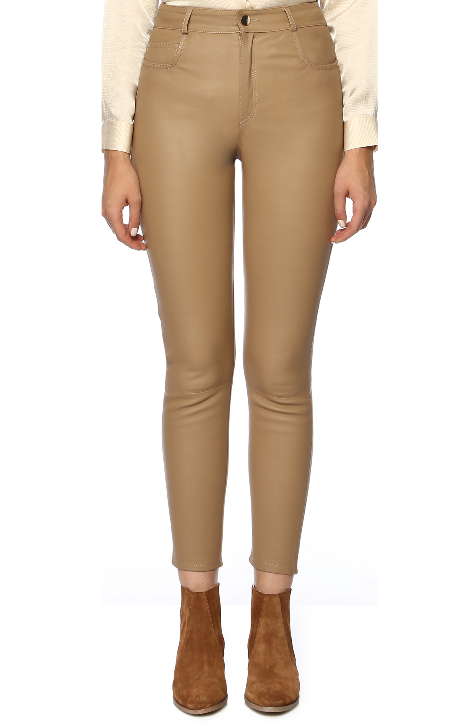 Camel Dar Paça Deri Pantolon Camel Dar Paça Deri Pantolon