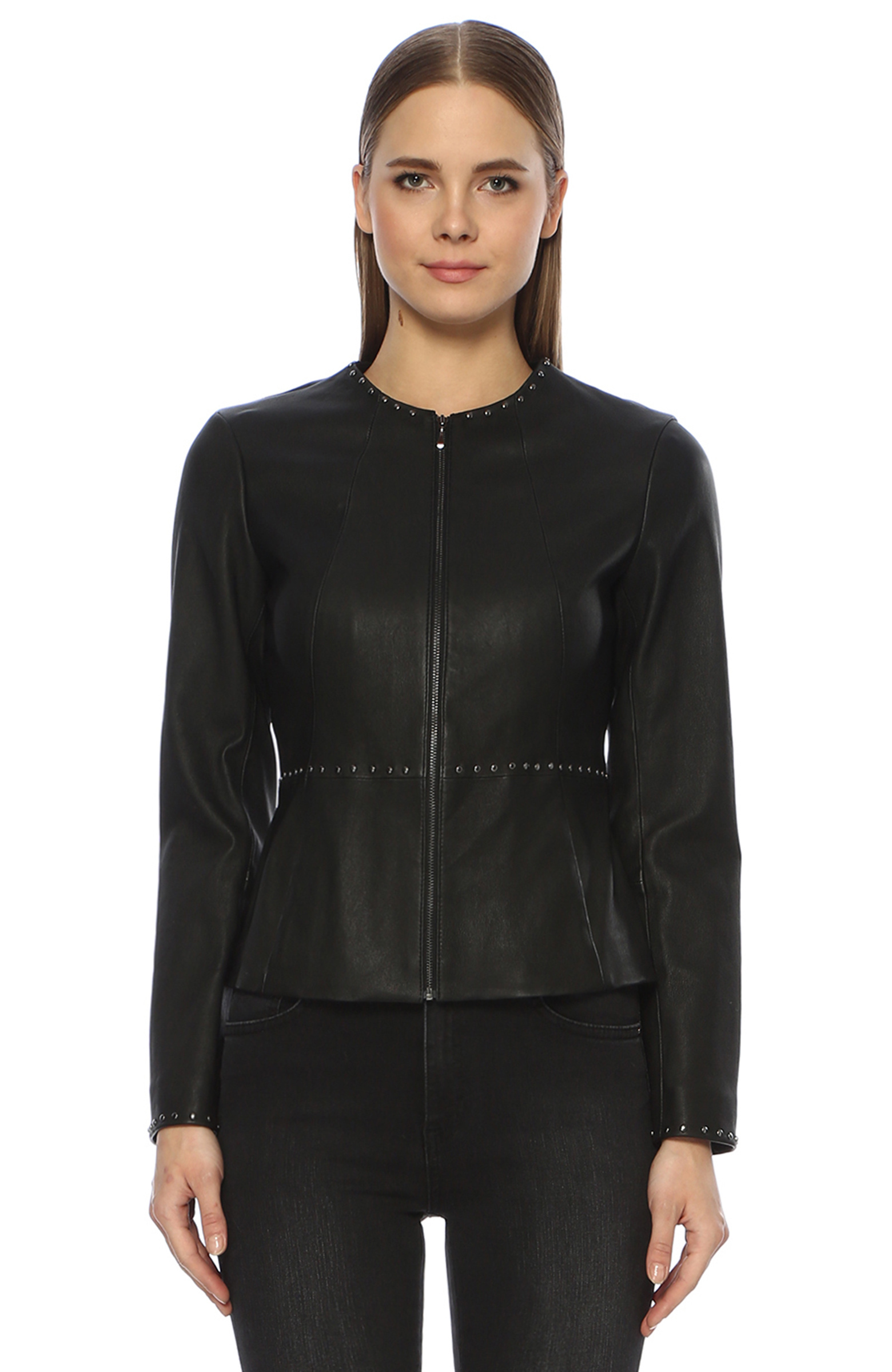 Slim Fit Siyah Deri Mont Slim Fit Siyah Deri Mont