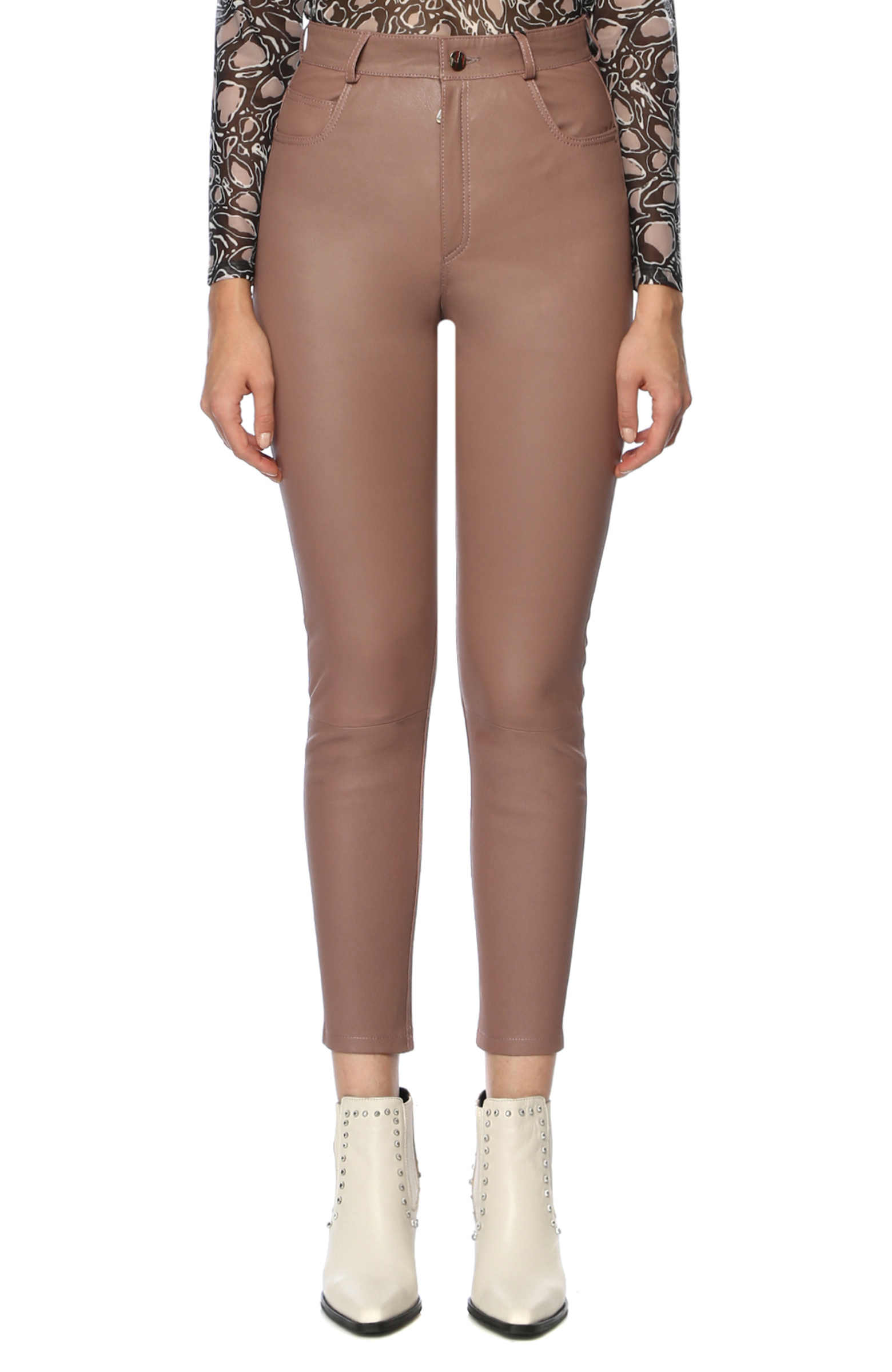 Pembe Dar Paça Deri Pantolon