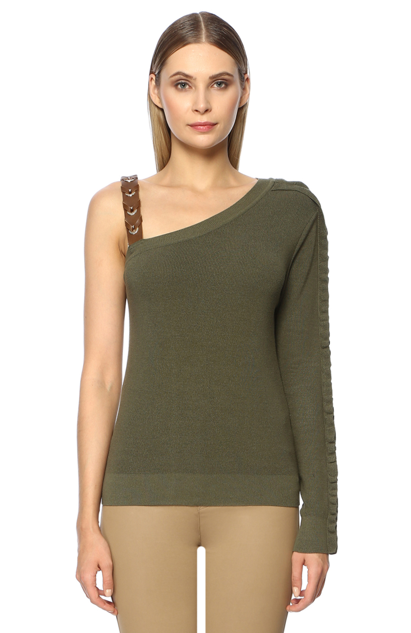 Kayık Yaka Haki Kazak