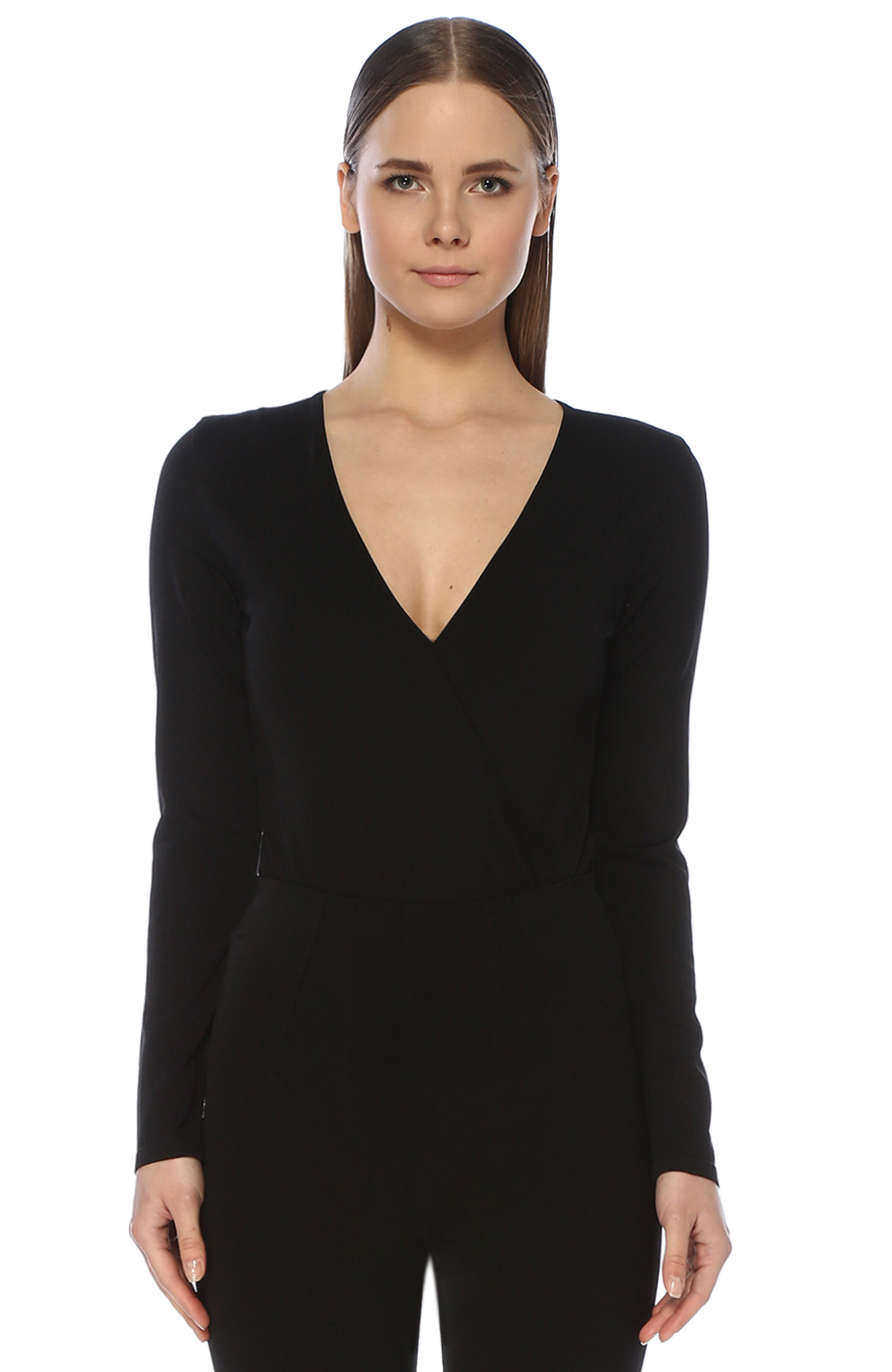 Kruvaze Yaka Body Form Siyah Kazak Kruvaze Yaka Body Form Siyah Kazak