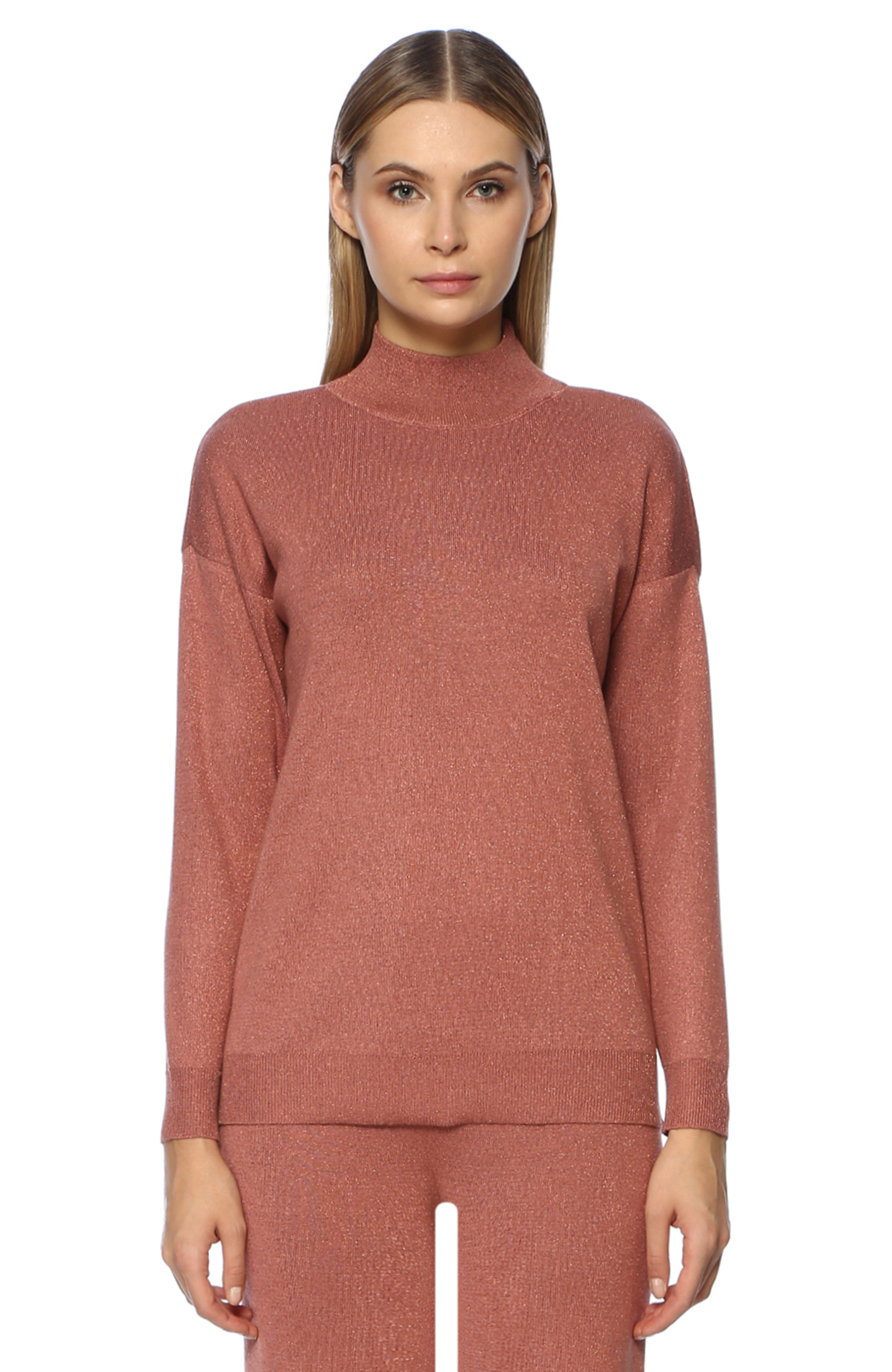 Yarım Balıkçı Yaka Simli Koral Kazak Yarım Balıkçı Yaka Simli Koral Kazak