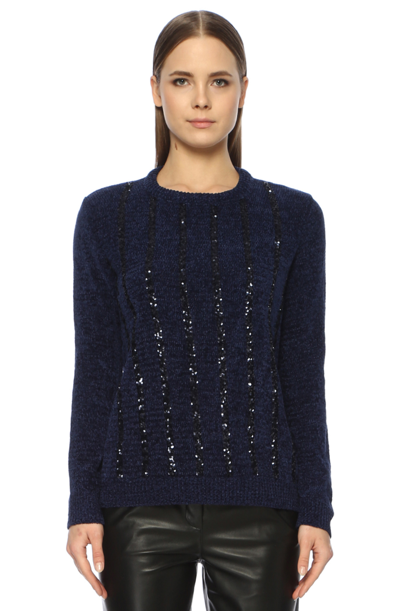 Boyuna Payet Işlemeli Indigo Kazak Boyuna Payet Işlemeli Indigo Kazak