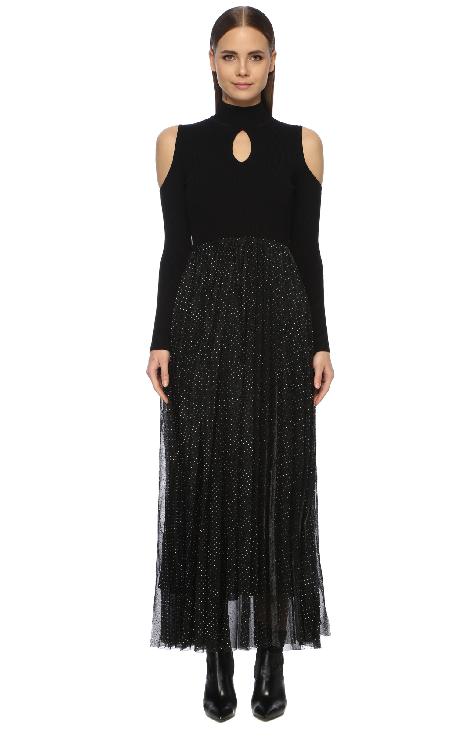 Uzun Boy Siyah Pilise Elbise