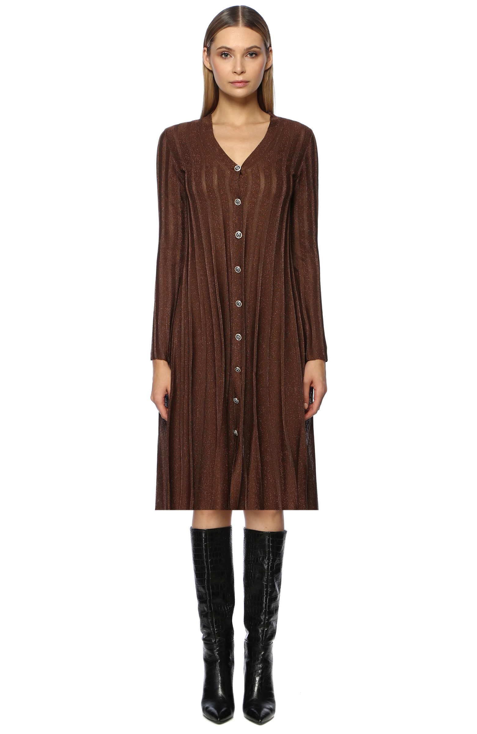 Midi Boy Kahverengi Elbise