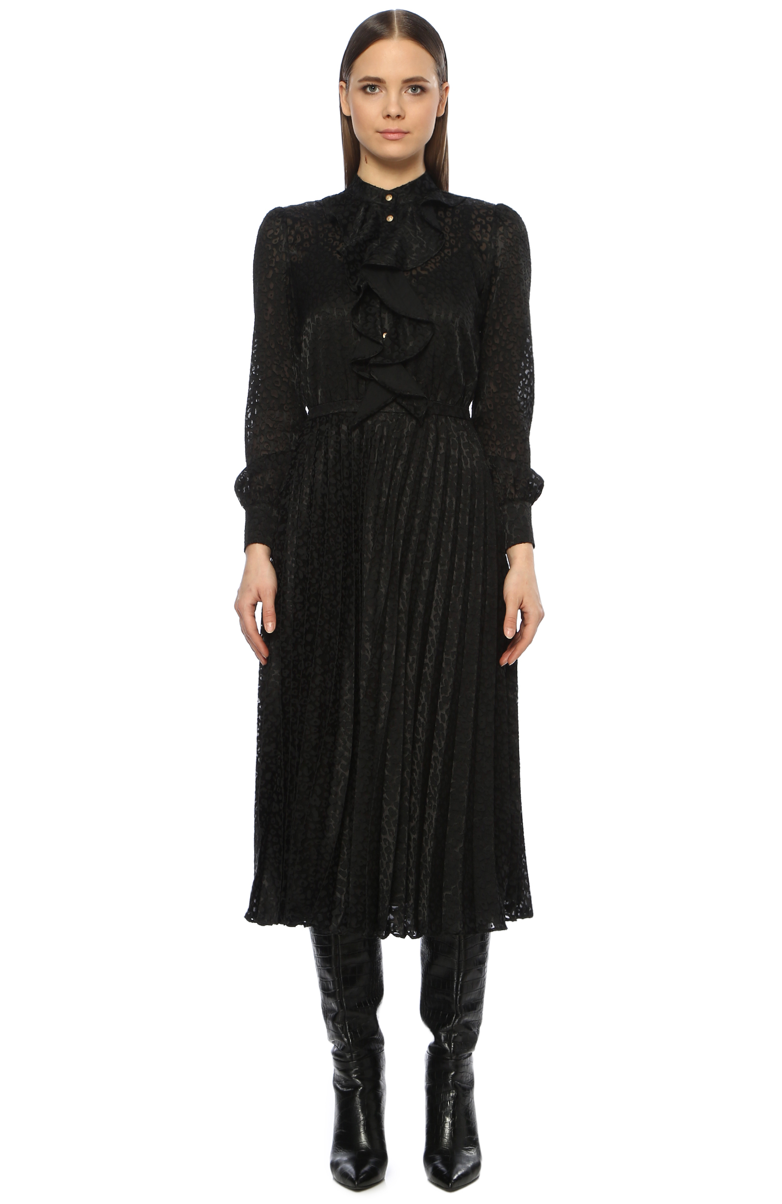 Midi Boy Siyah Pilise Elbise