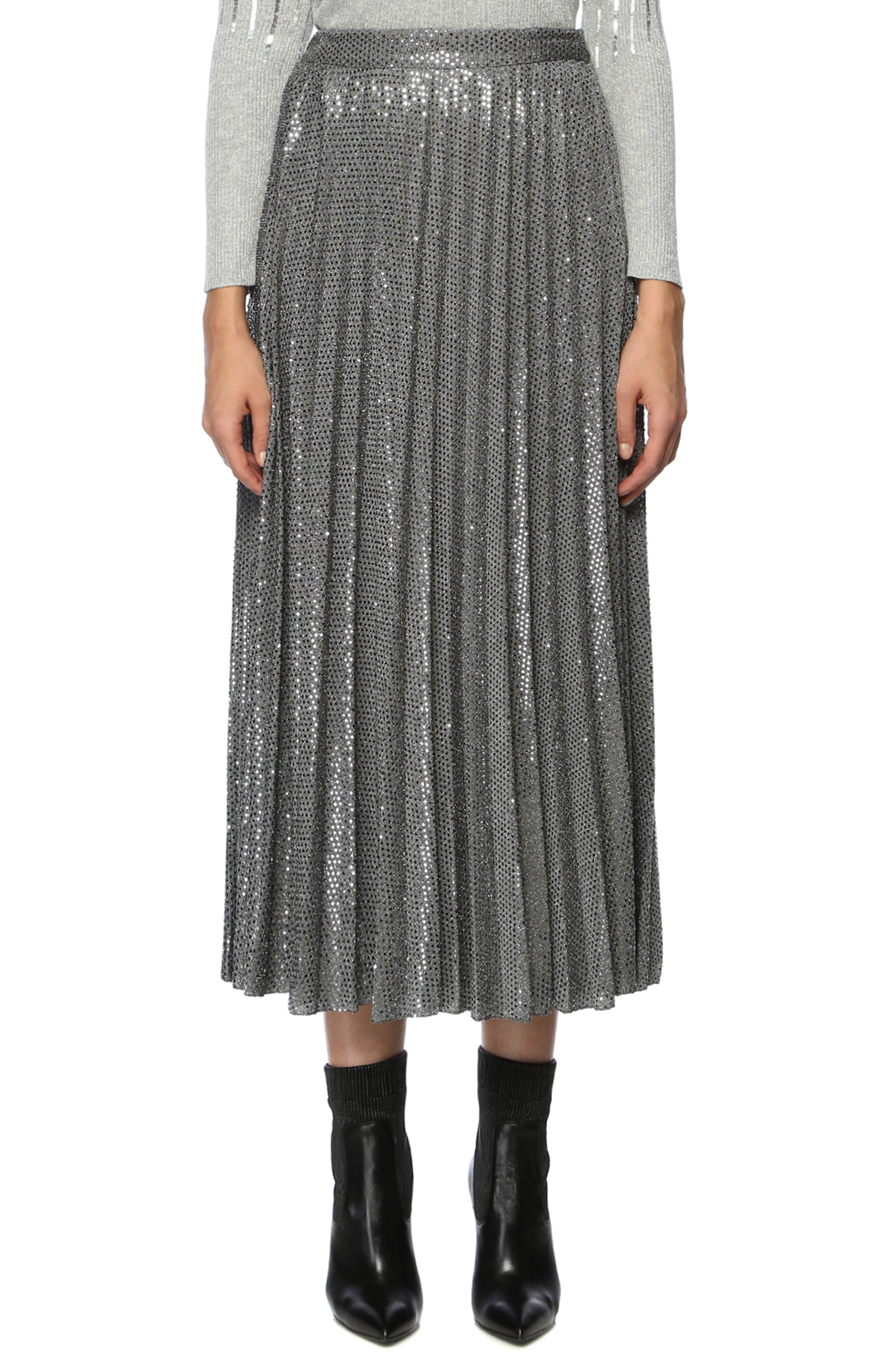 Midi Boy Gri Pilise Etek