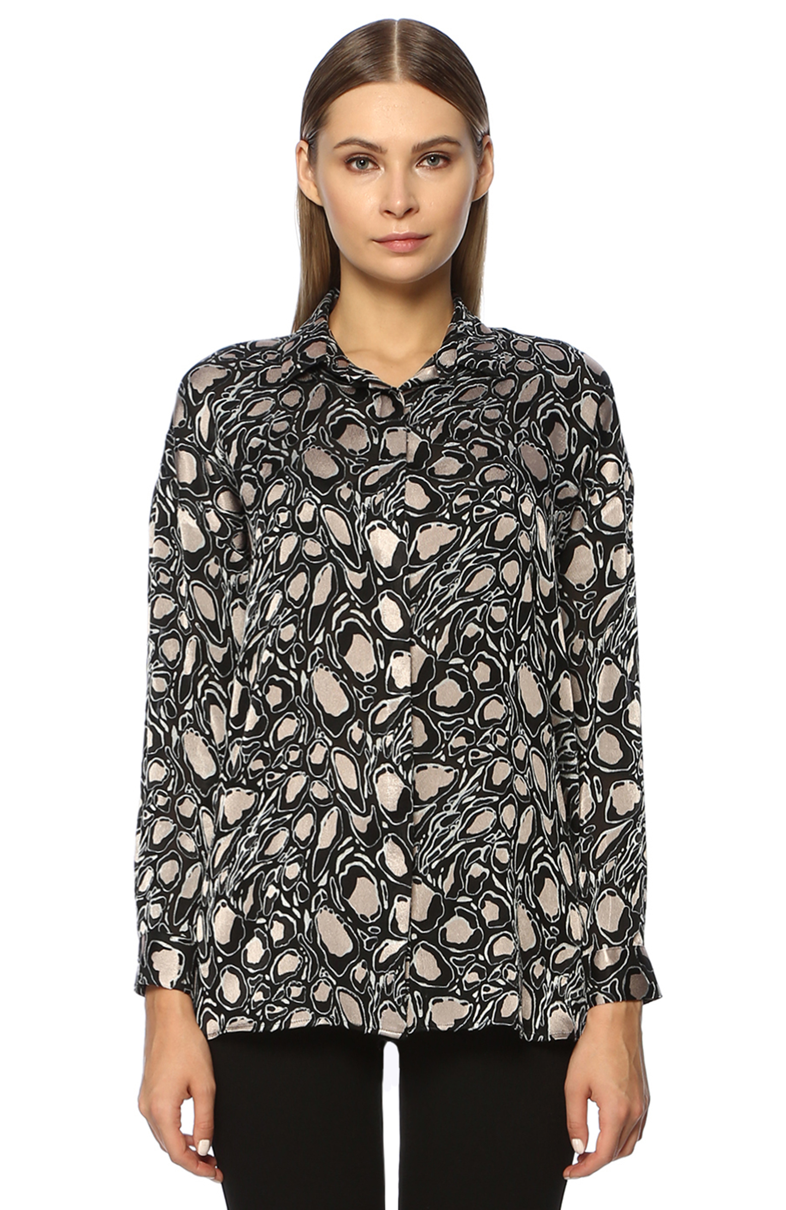 Regular Fit Siyah Pembe Desen Gömlek Regular Fit Siyah Pembe Desen Gömlek