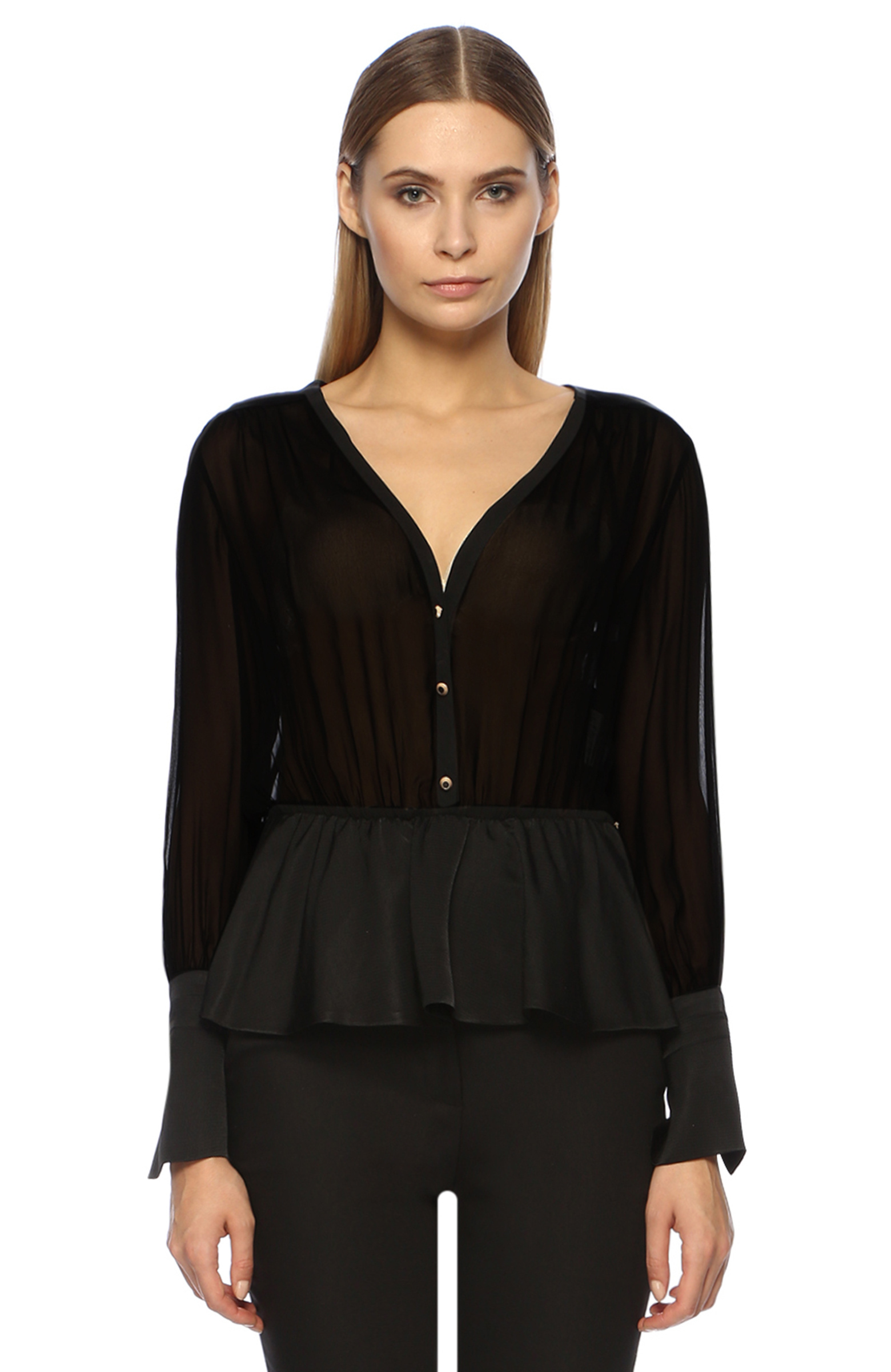 V Yaka Siyah Gömlek